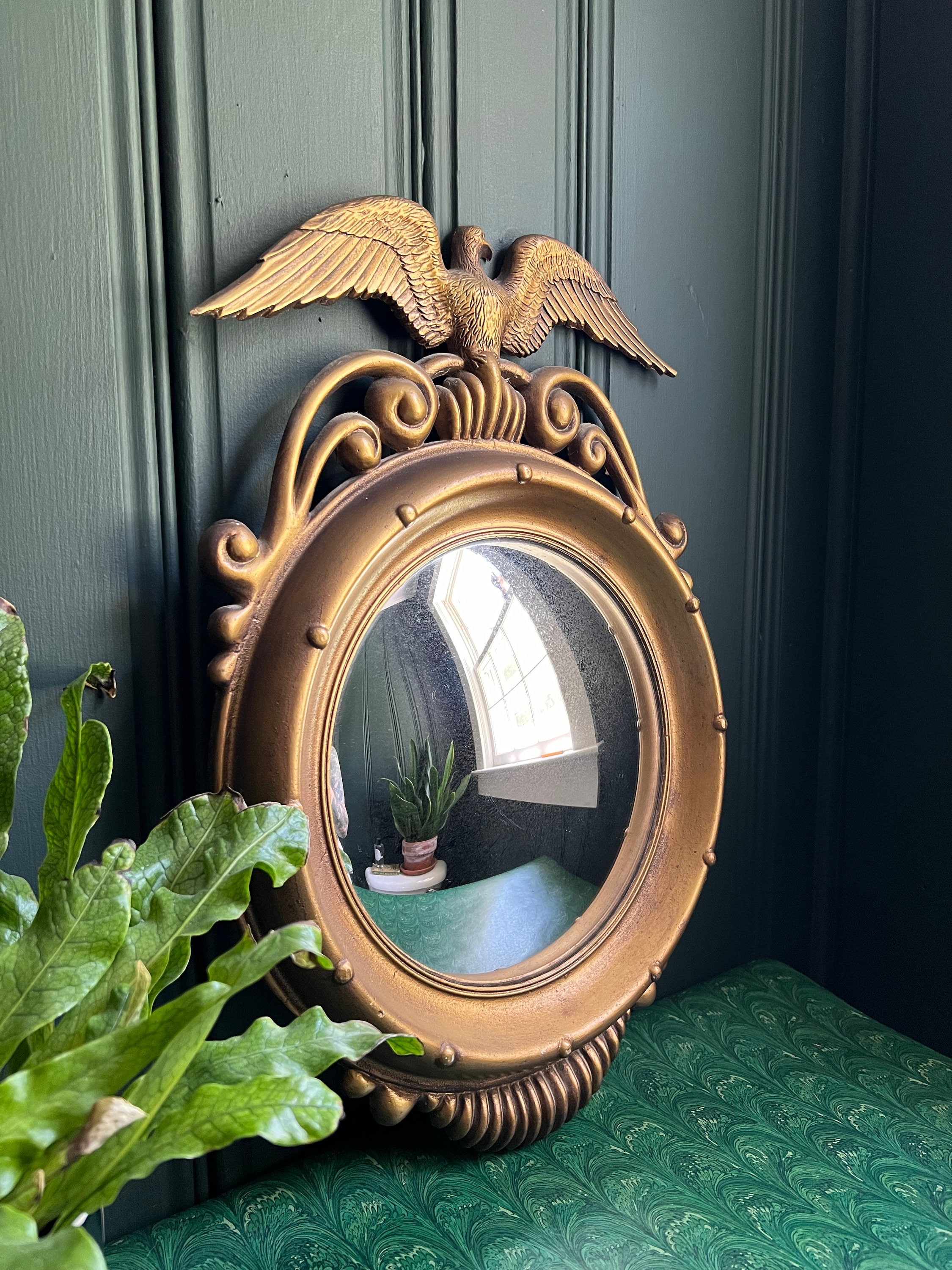 Vintage Cast Metal Eagle Bullseye Mirror By Sexton