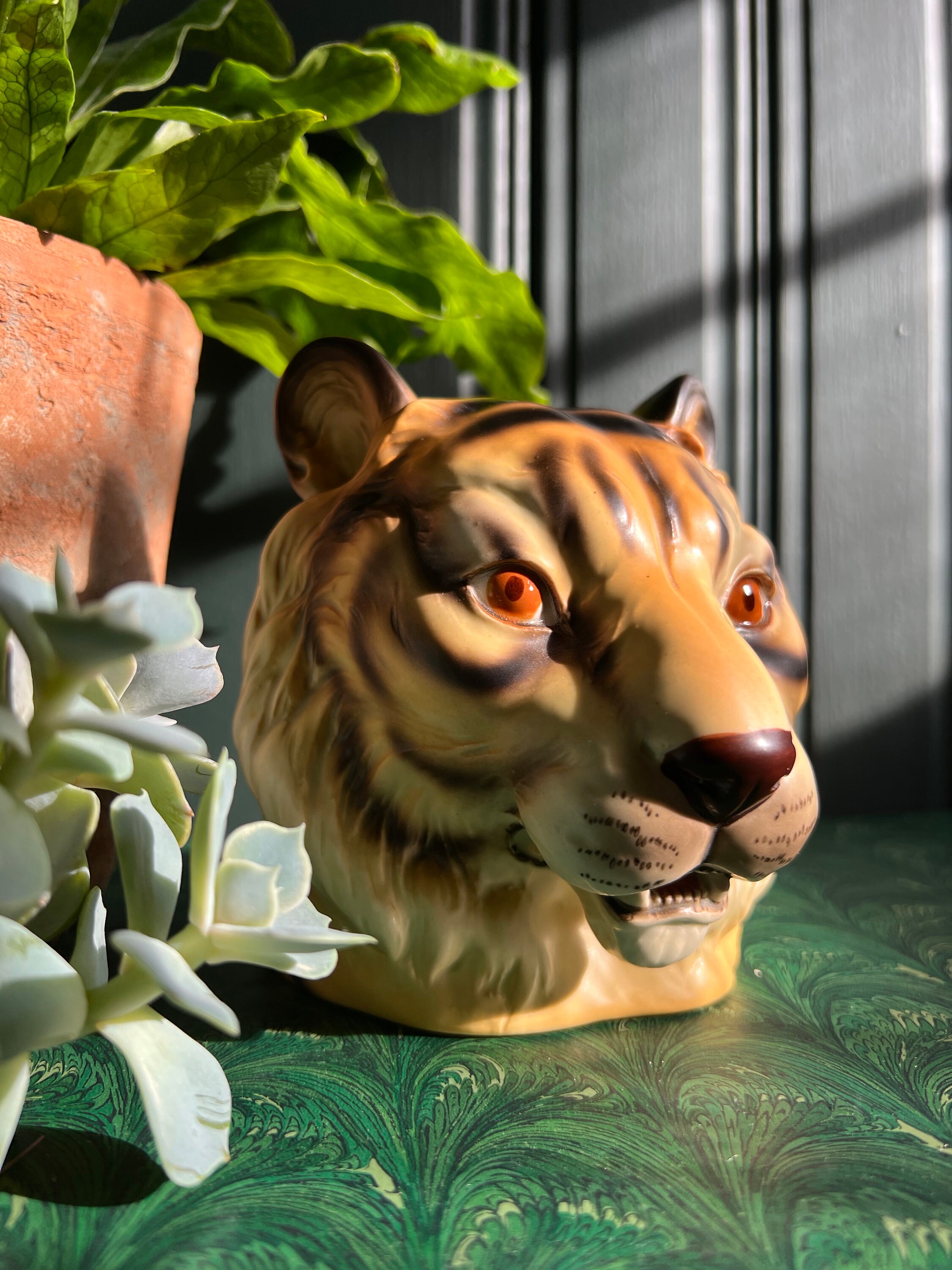 1950's Ceramic Tiger Head Planter by Inarco Japan