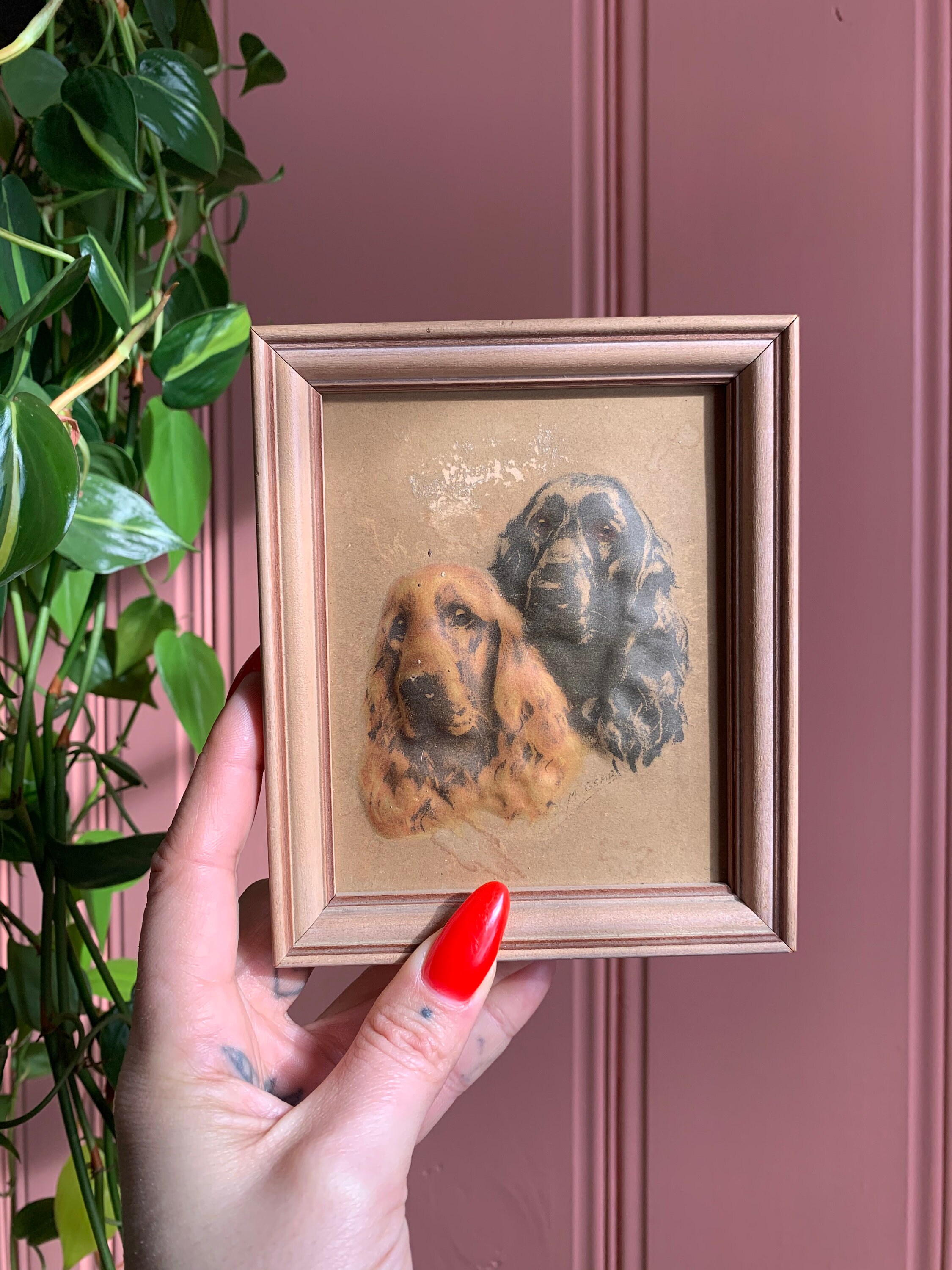 Vintage Embossed Double Dog Portrait Print