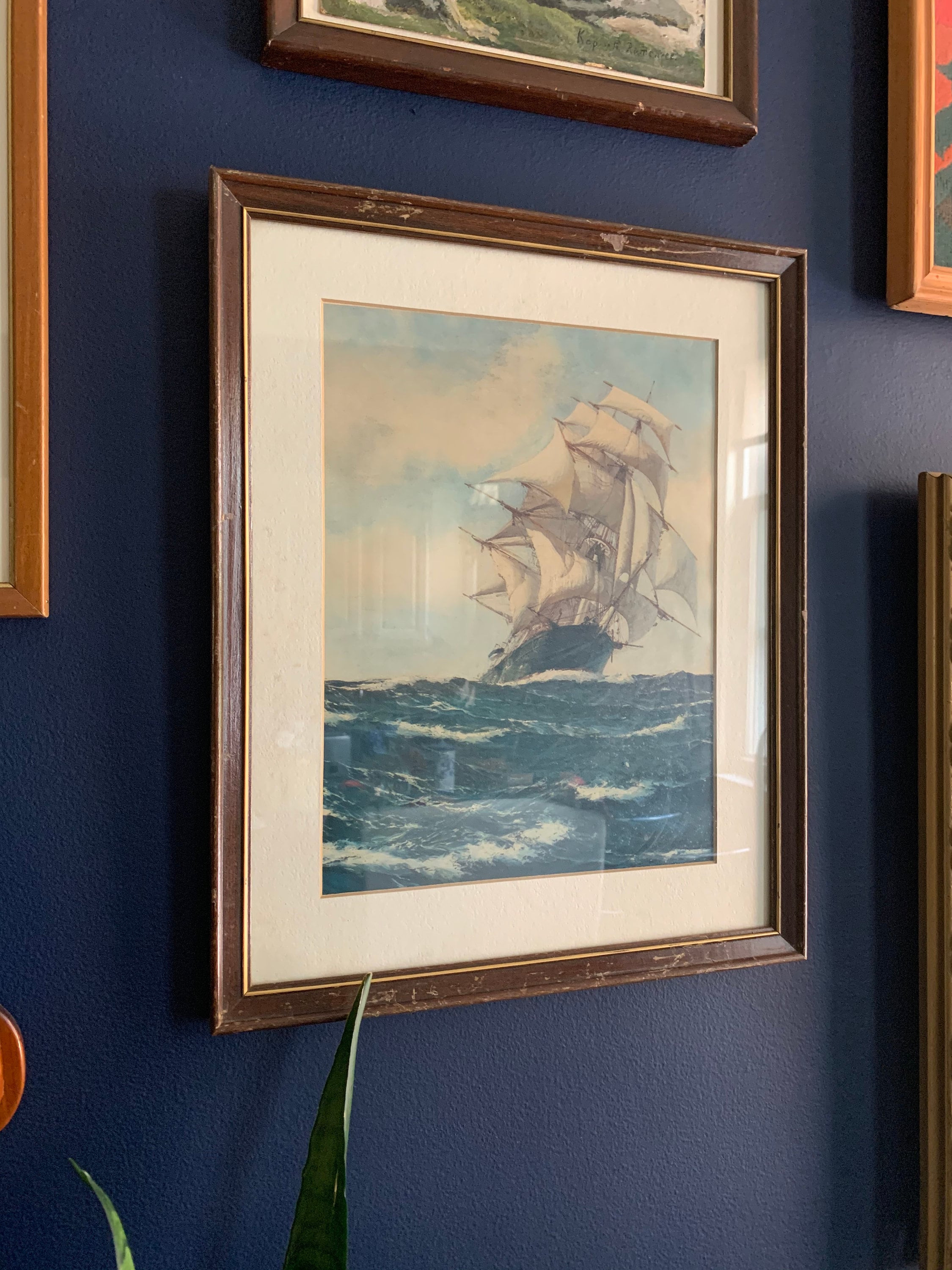 Vintage Ship Lithograph In Original Frame