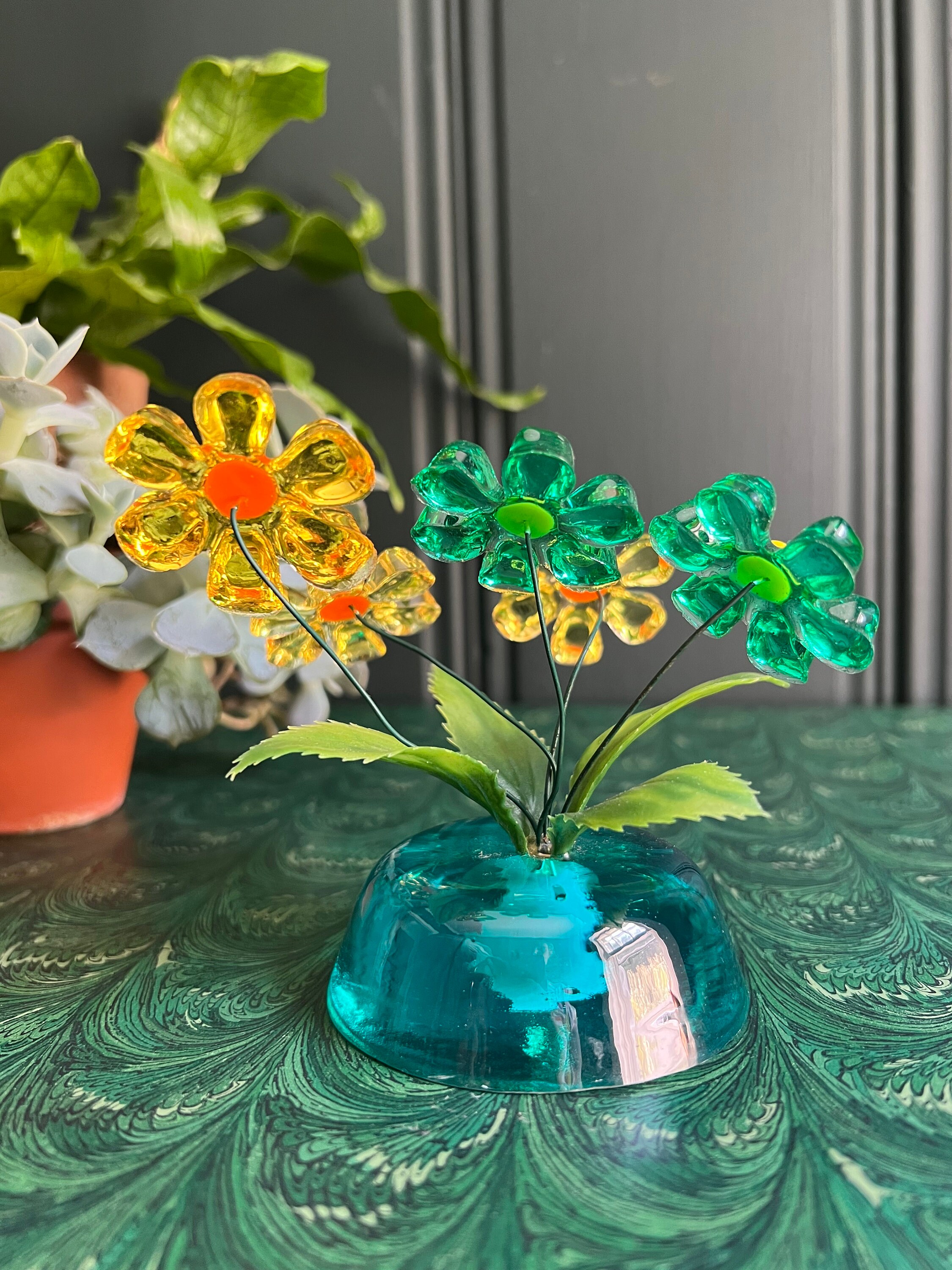 Colorful Vintage 1960's Lucite Flower Art Sculpture