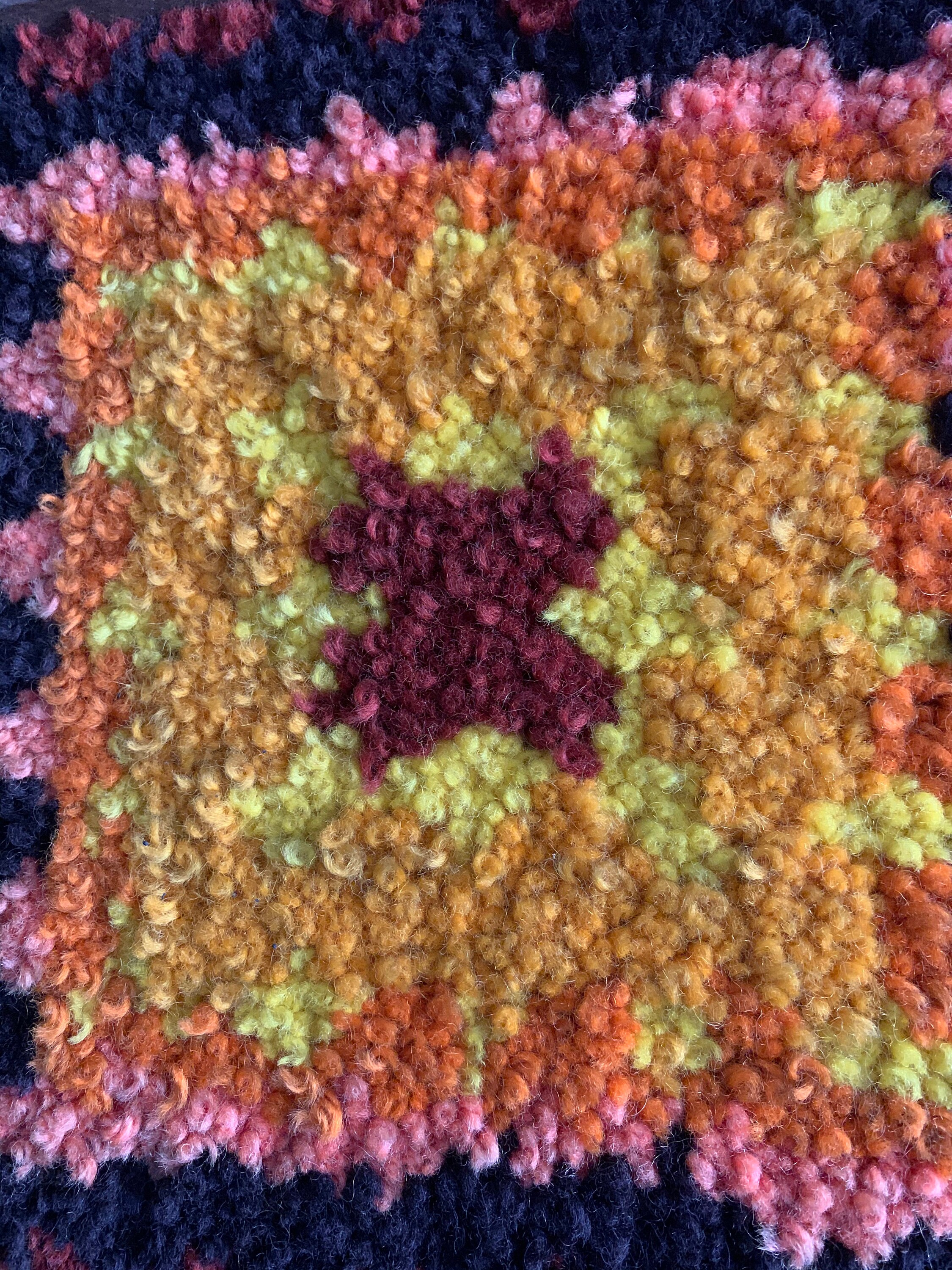 Vintage Abstract Fiber Art in Original Wooden Frame