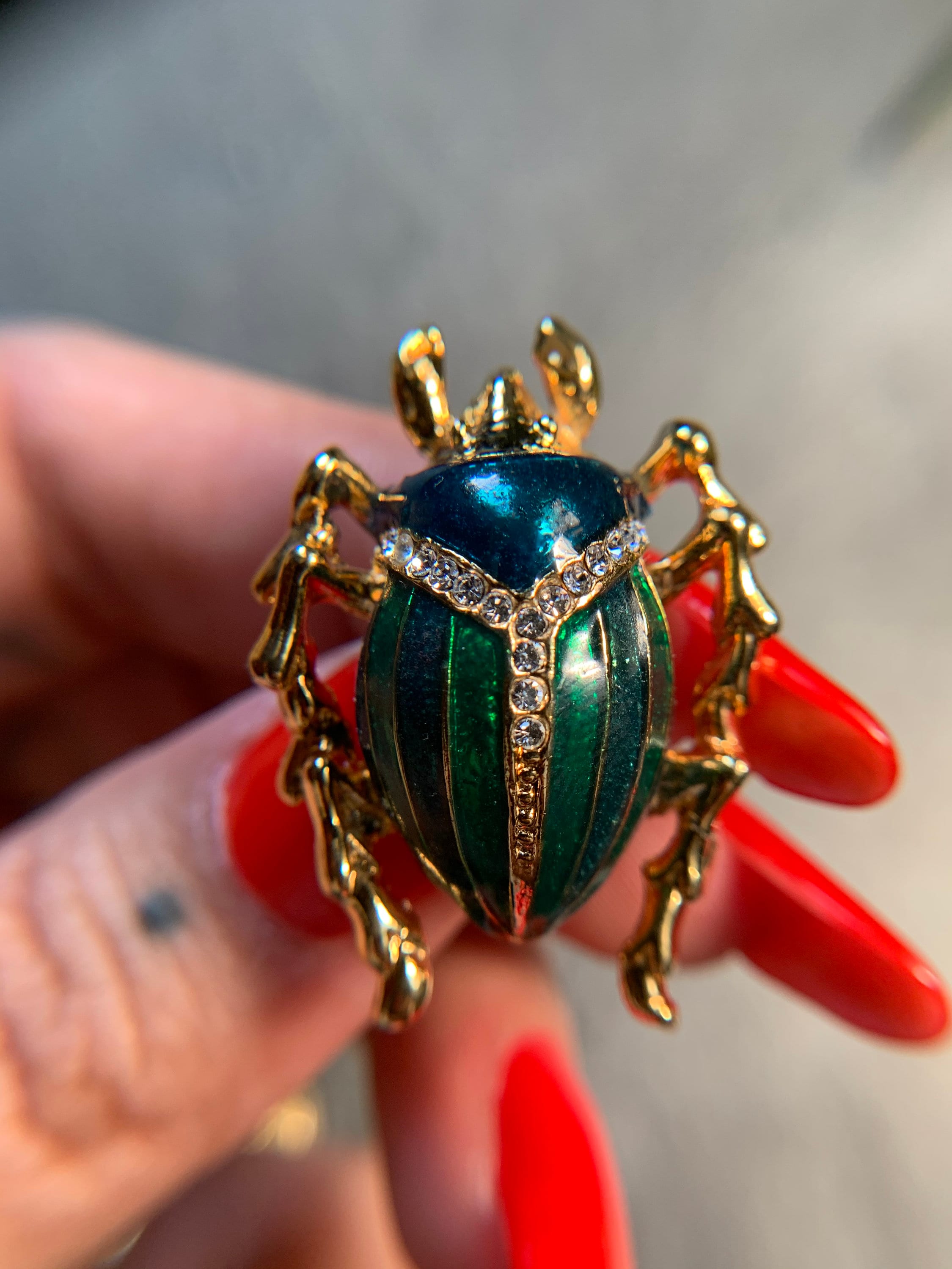 Vintage Scarab Beetle Brooch In Gold And Enamel