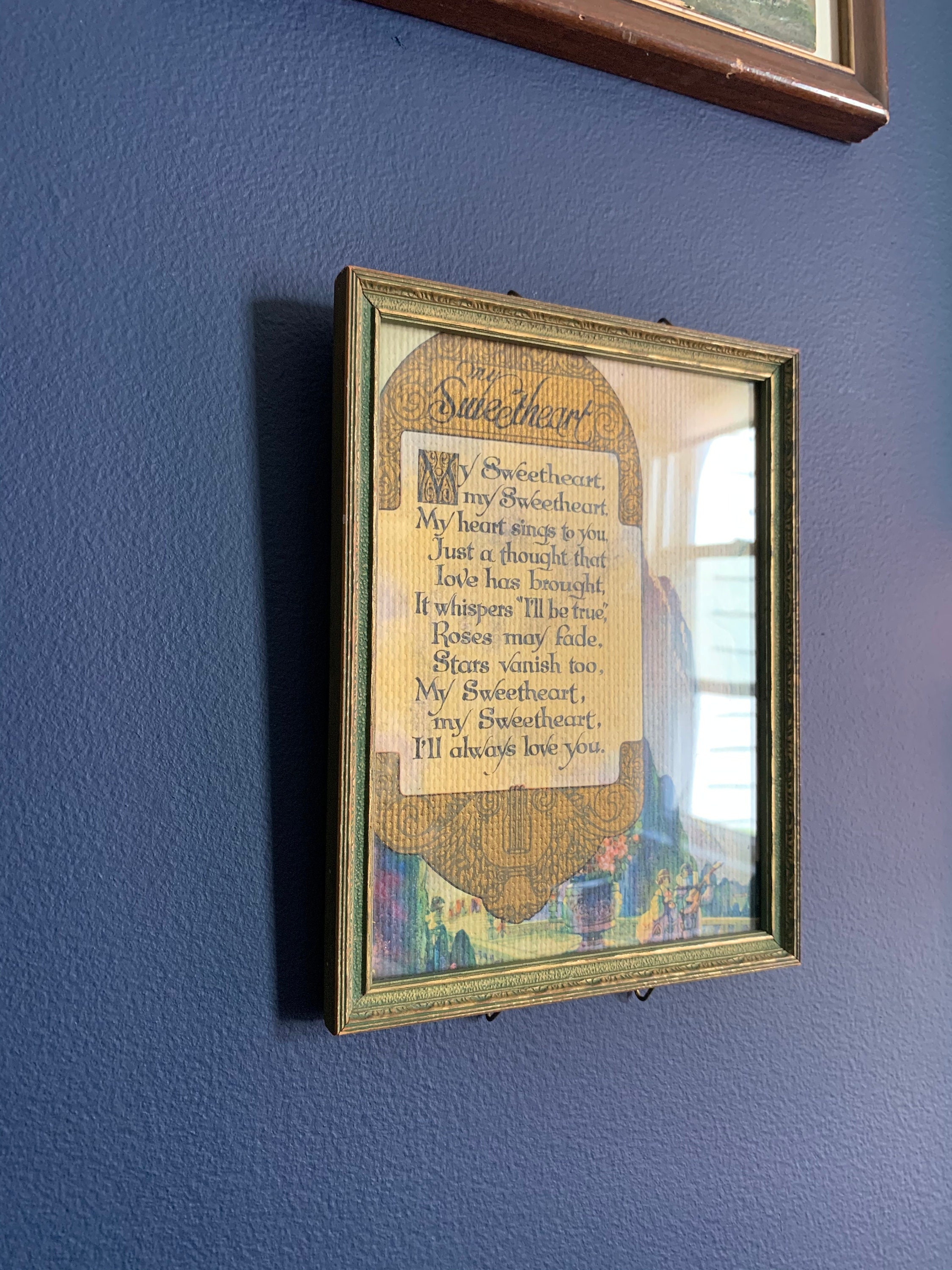 Antique Sweetheart Motto Lithograph In Original Wood Frame