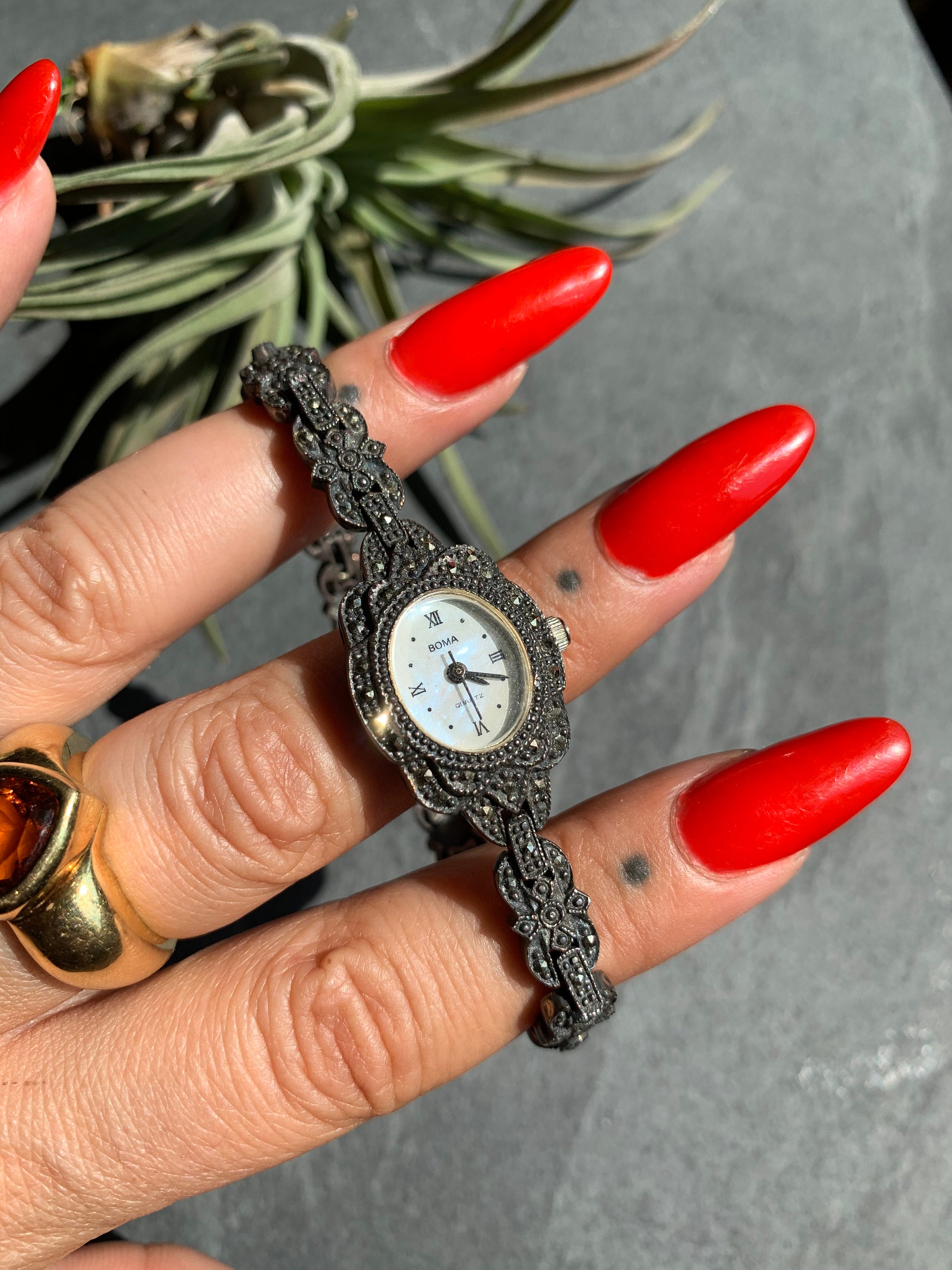 Vintage Sterling Silver Quartz Marcasite Watch, Bona