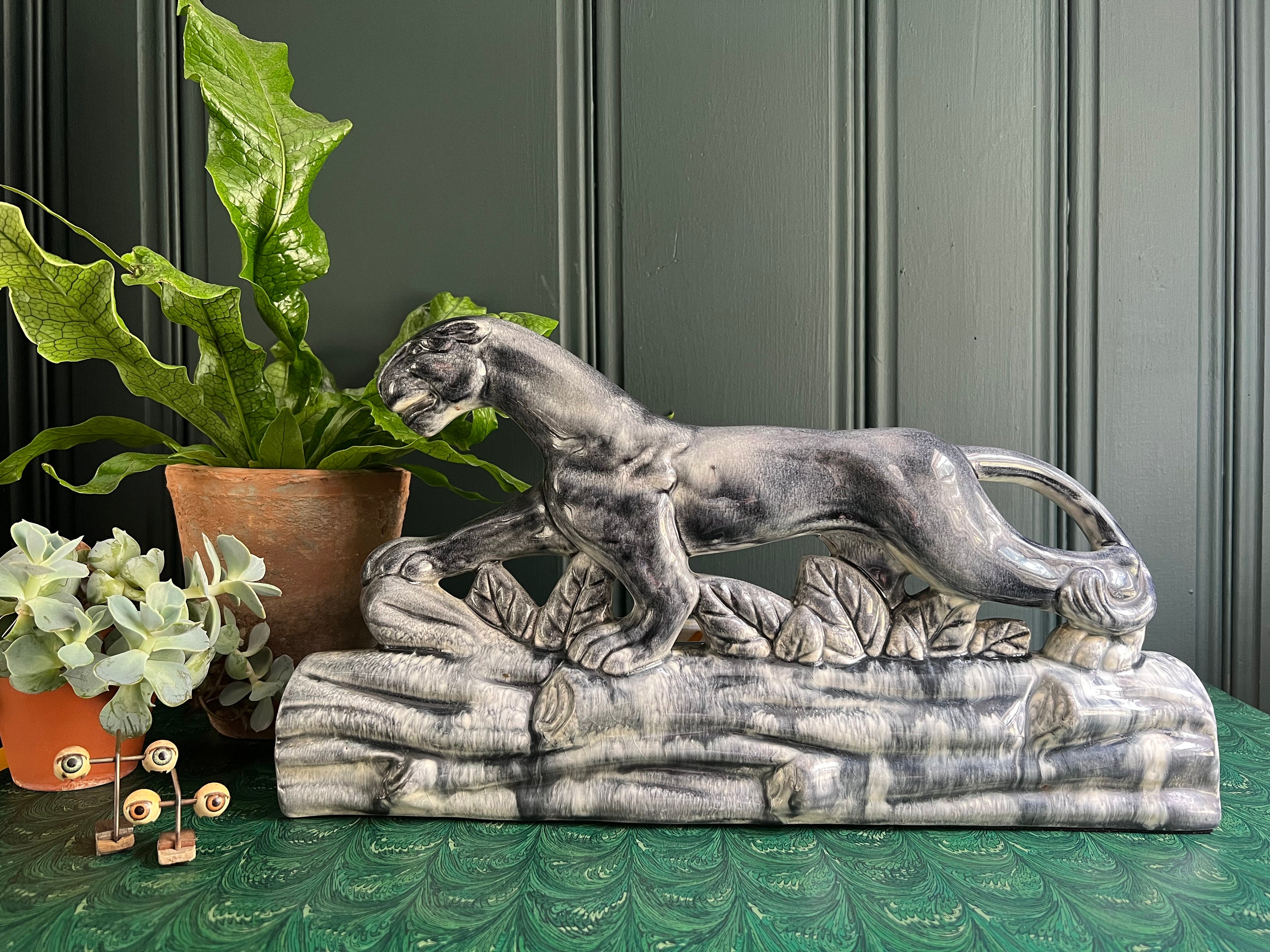 Large Mid Century Ceramic Panther Lamp