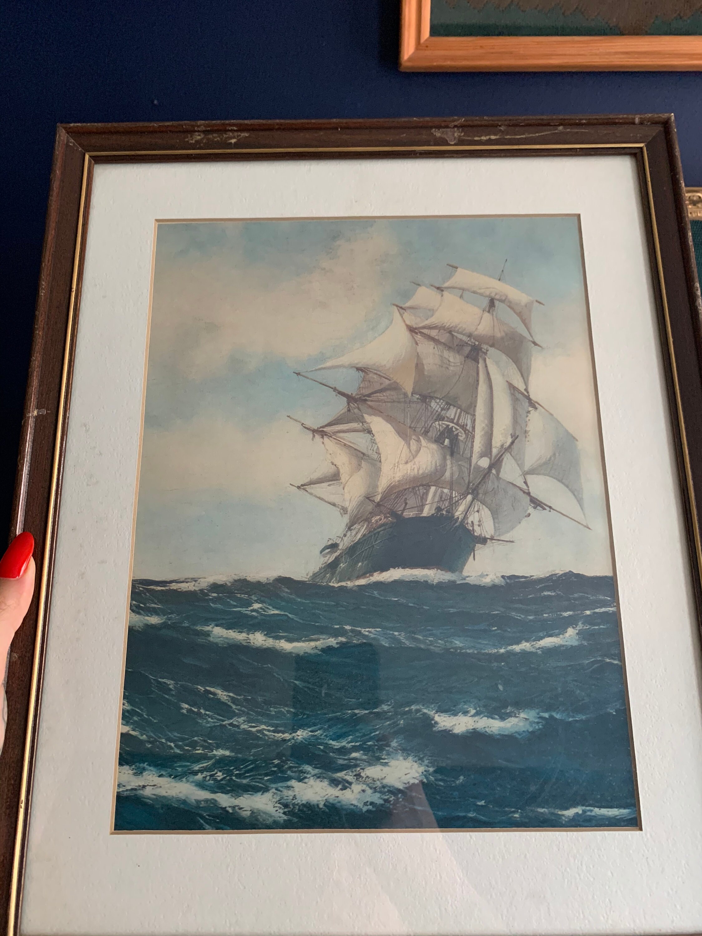 Vintage Ship Lithograph In Original Frame