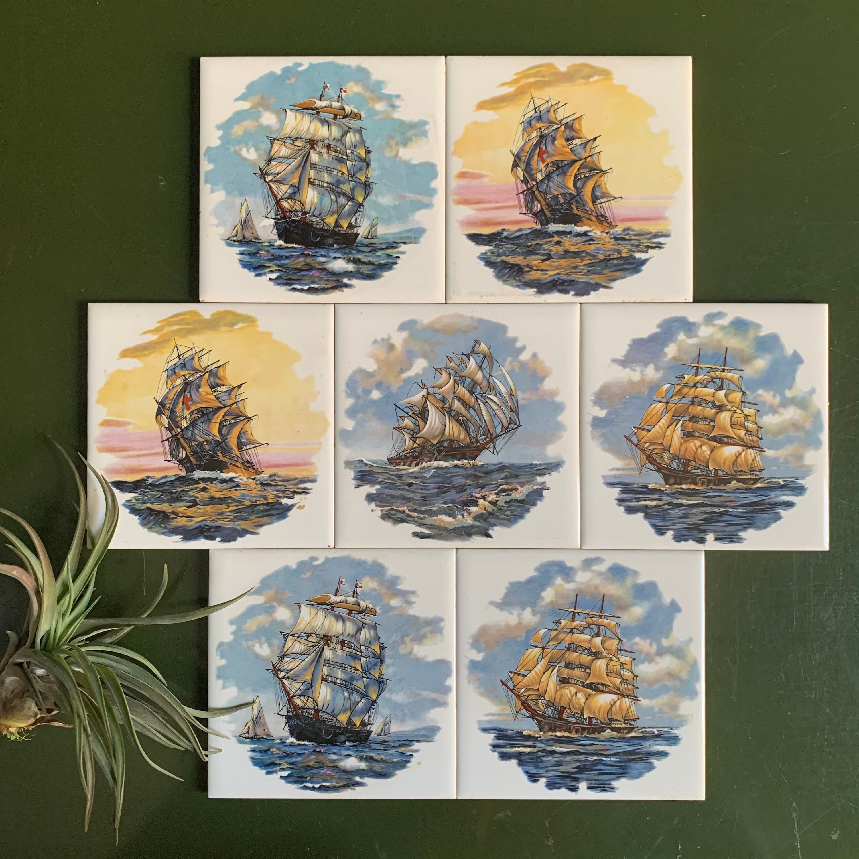 Vintage Ceramic Ship Tiles