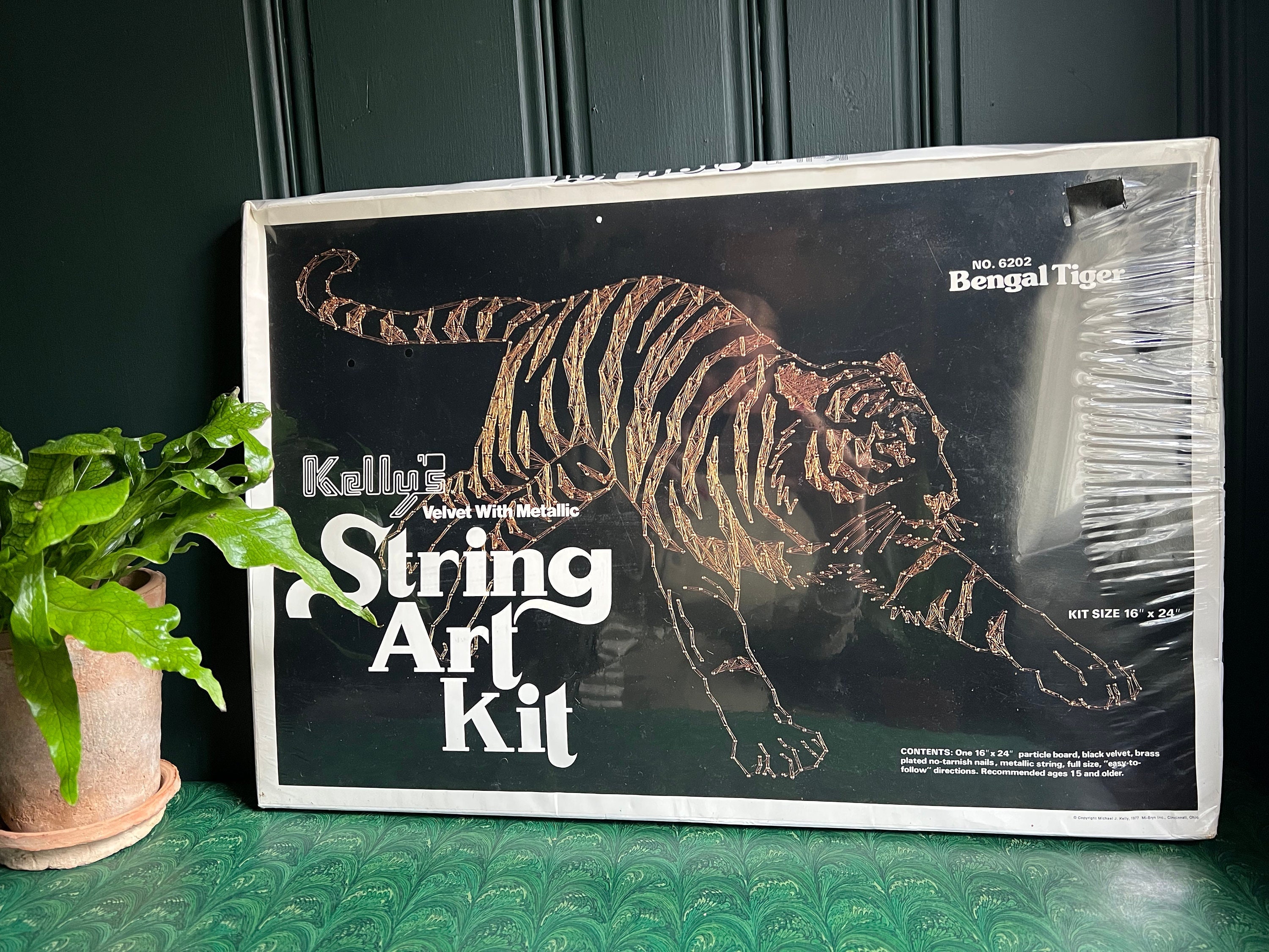 1970's Tiger Velvet Metallic String Art Kit, New In Box