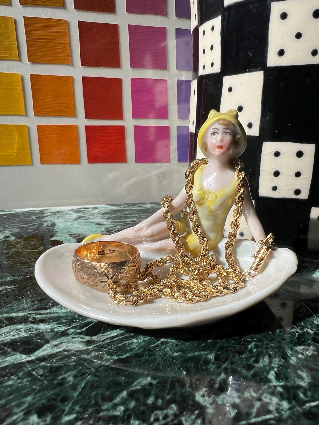 Art Deco Porcelain Bathing Beauty on an Oyster Shell Ring Dish, Germany ...