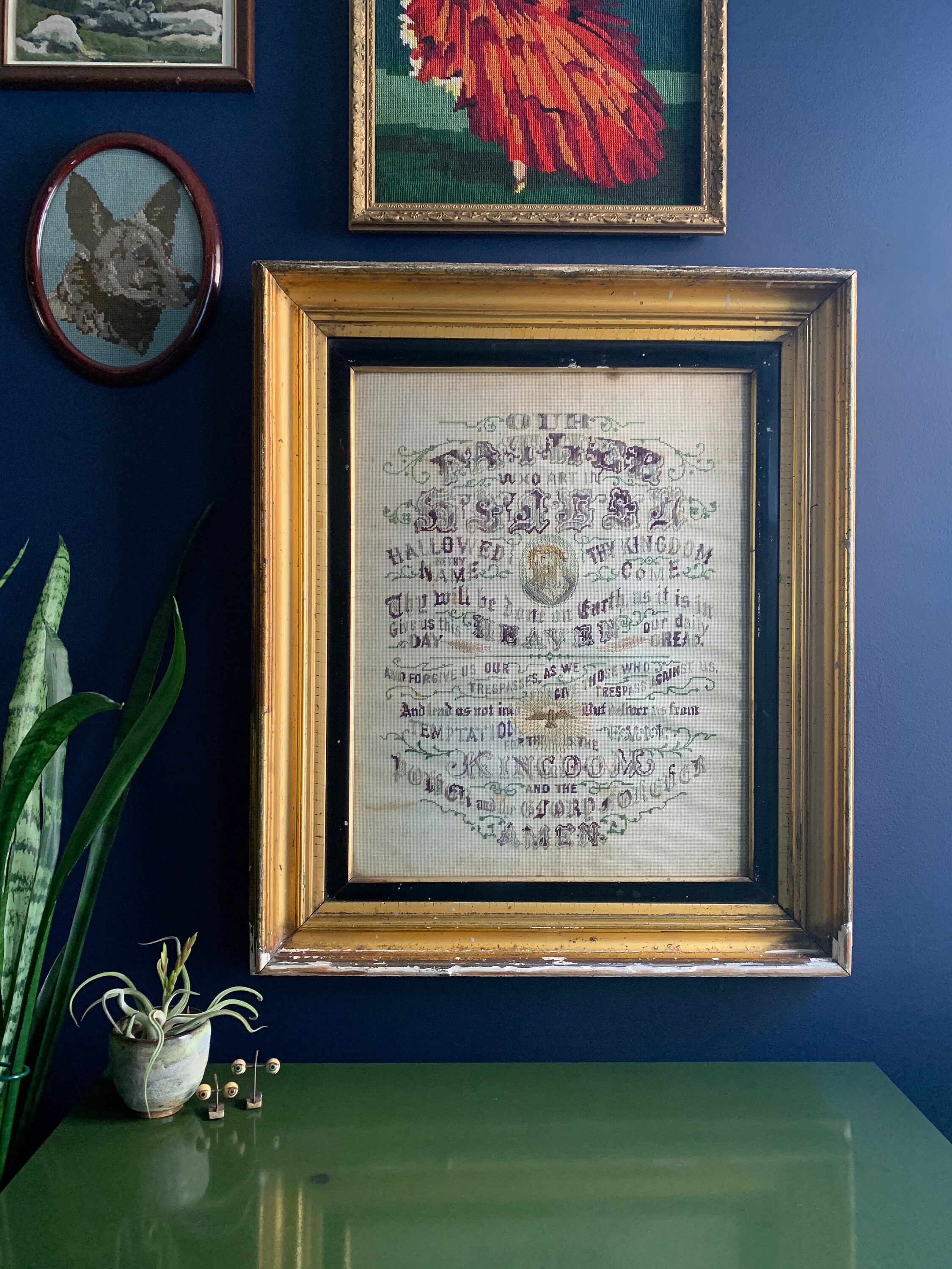 Antique Religious Needlework Sampler, Lords Prayer