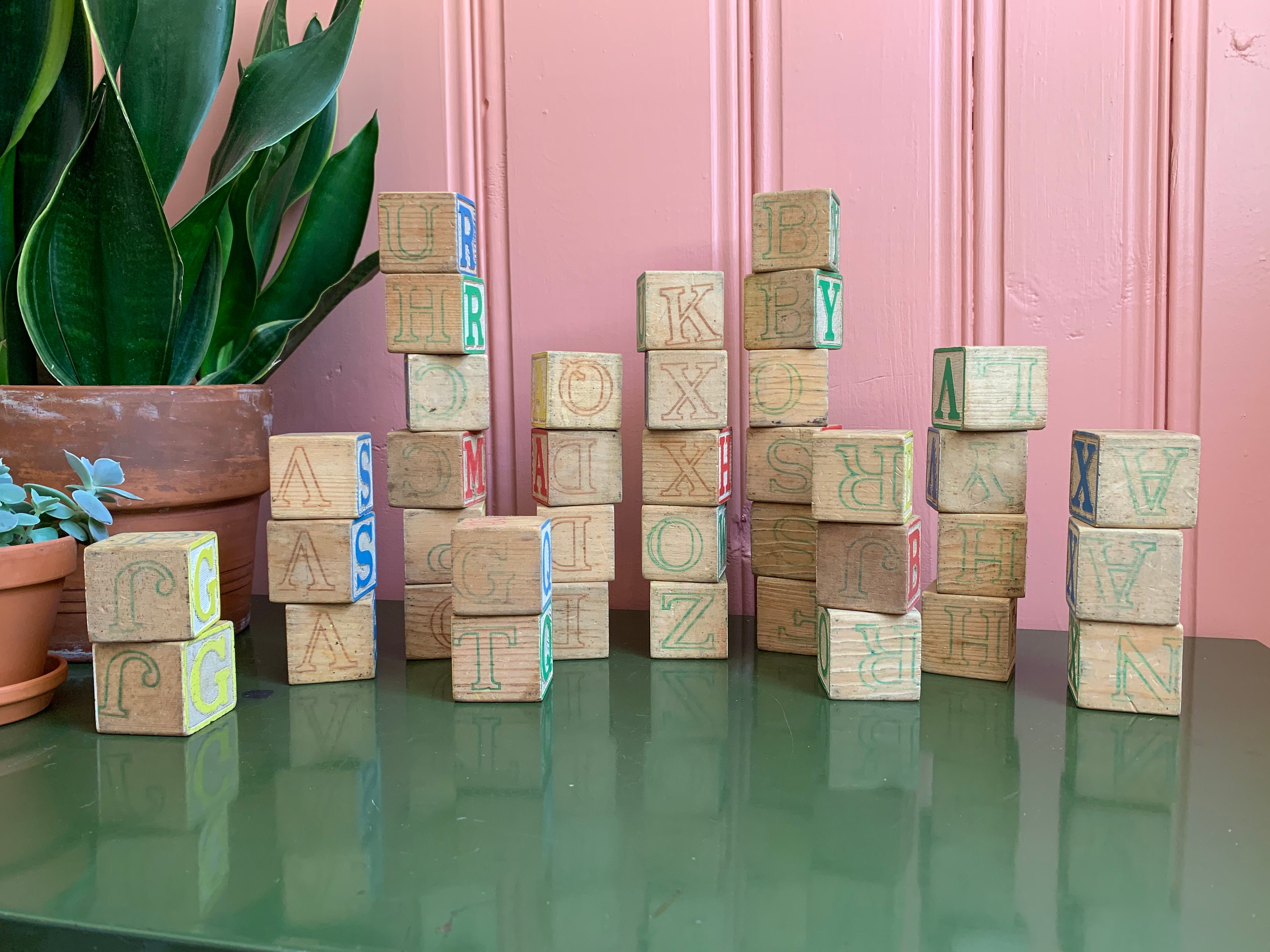 Collection Of Vintage Alphabet Wooden Learning Blocks