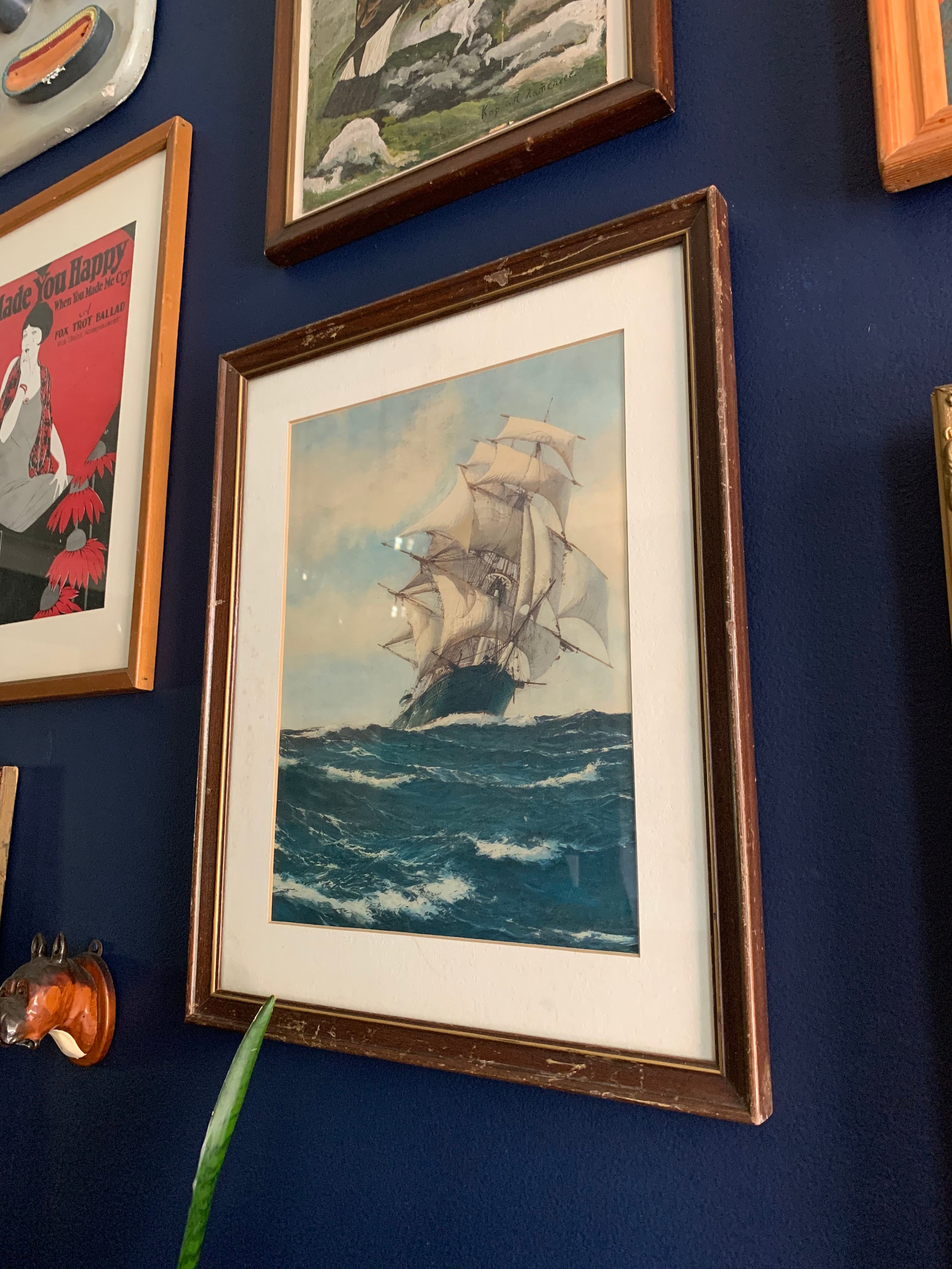 Vintage Ship Lithograph In Original Frame