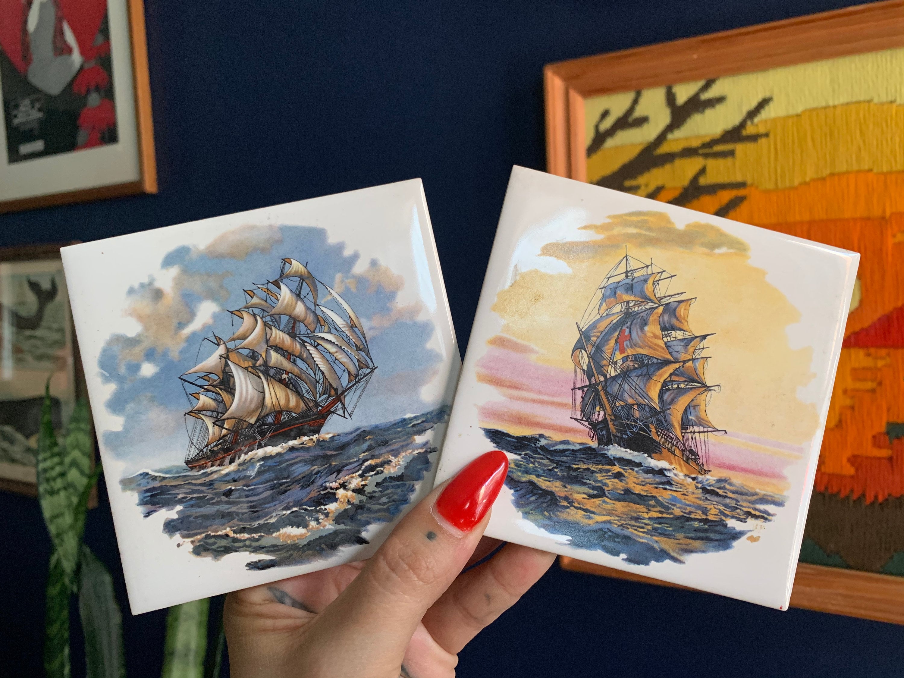 Vintage Ceramic Ship Tiles