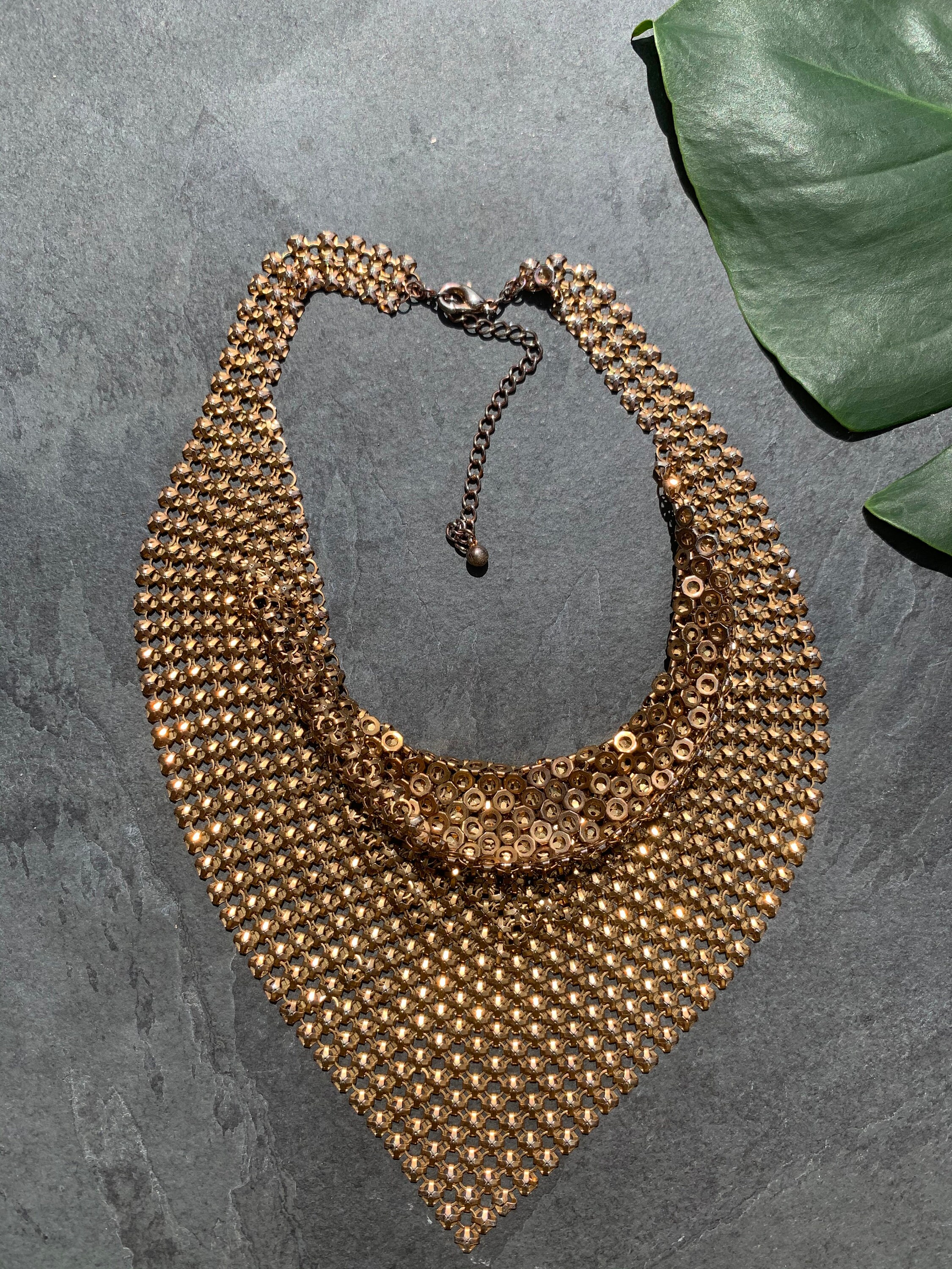 Vintage Gold Mesh Bib Necklace