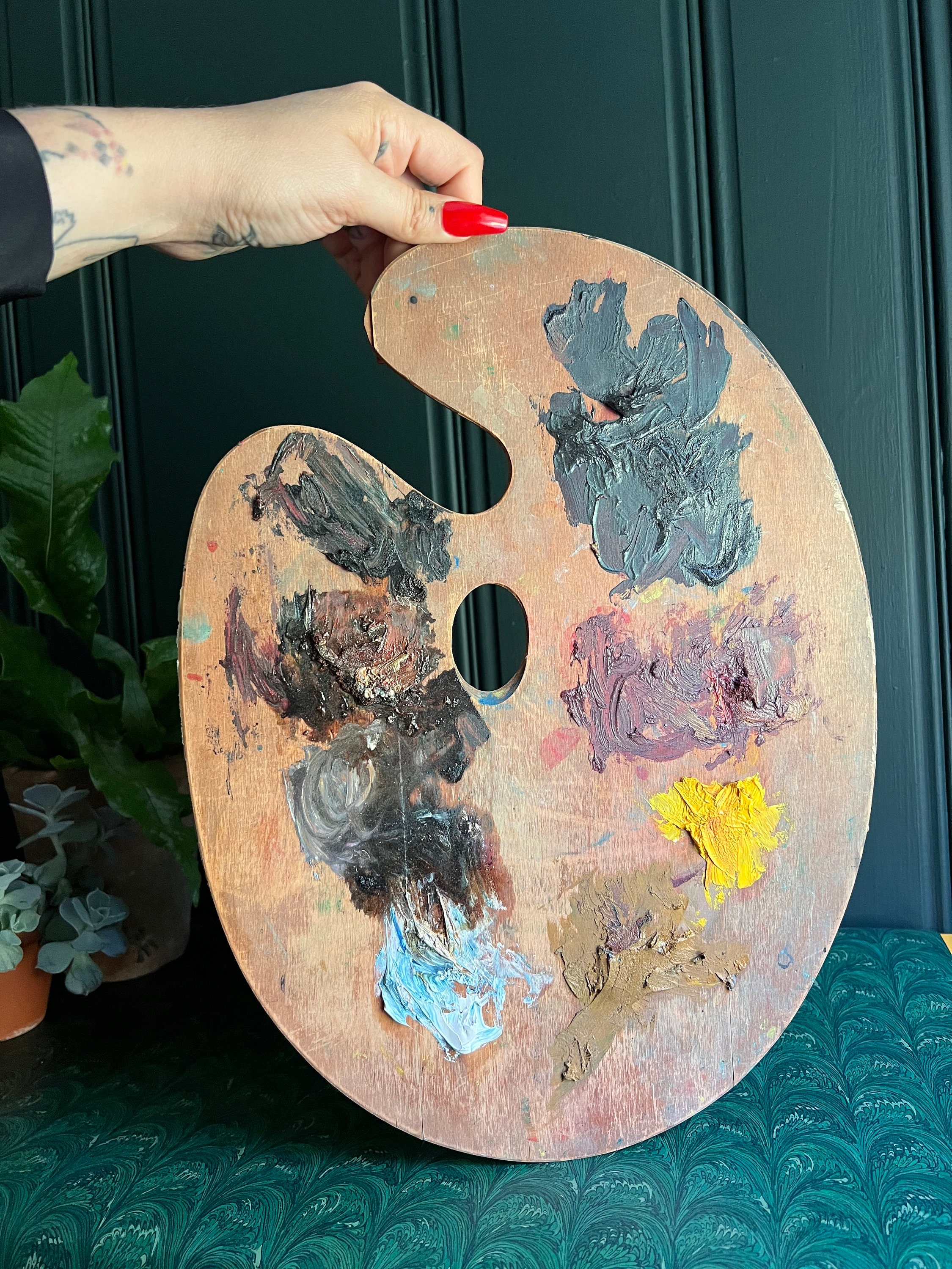 Vintage Painters Pallet With Paint