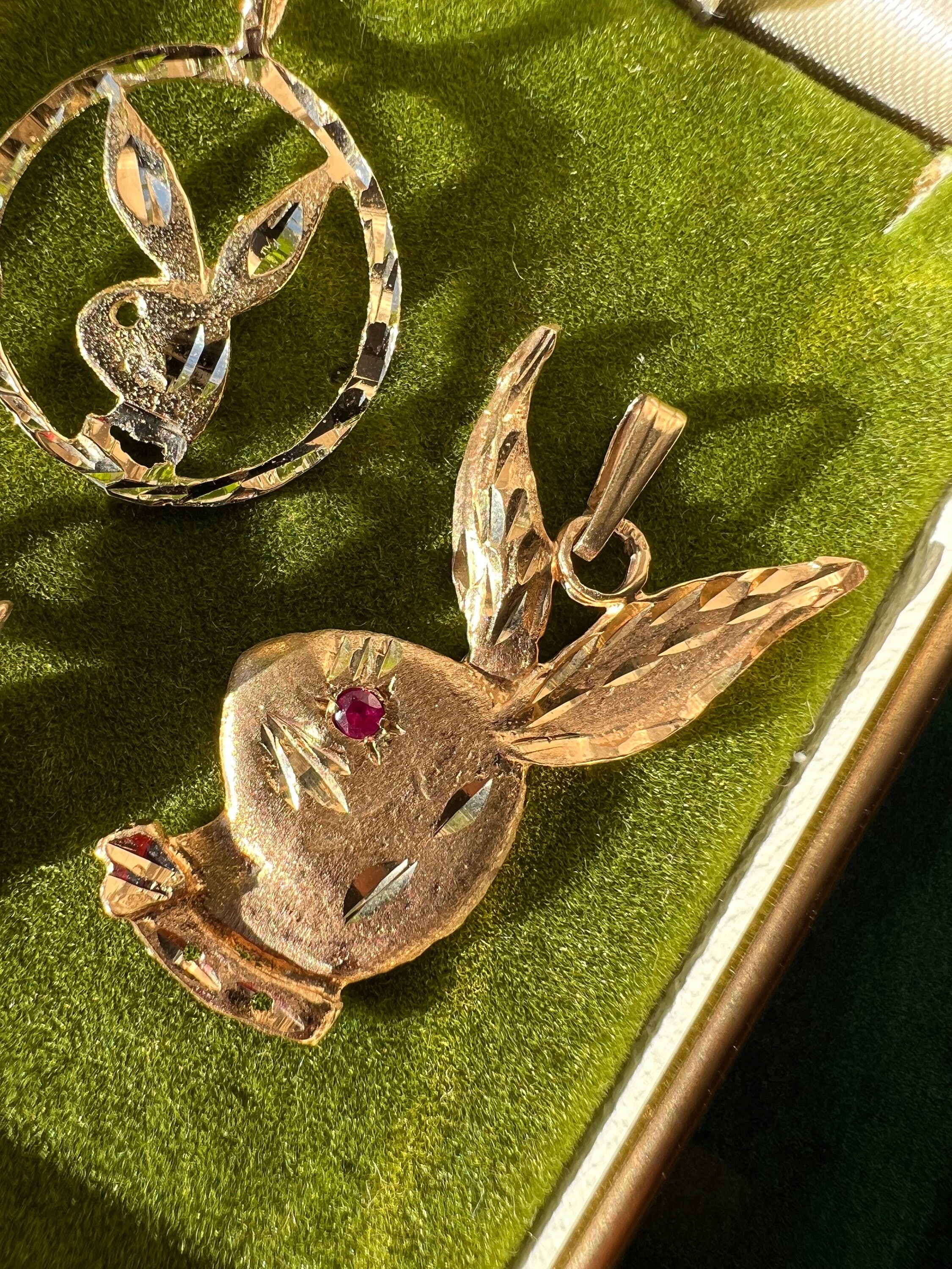 Large Vintage 14k Yellow Gold Ruby Eye Playboy Charm