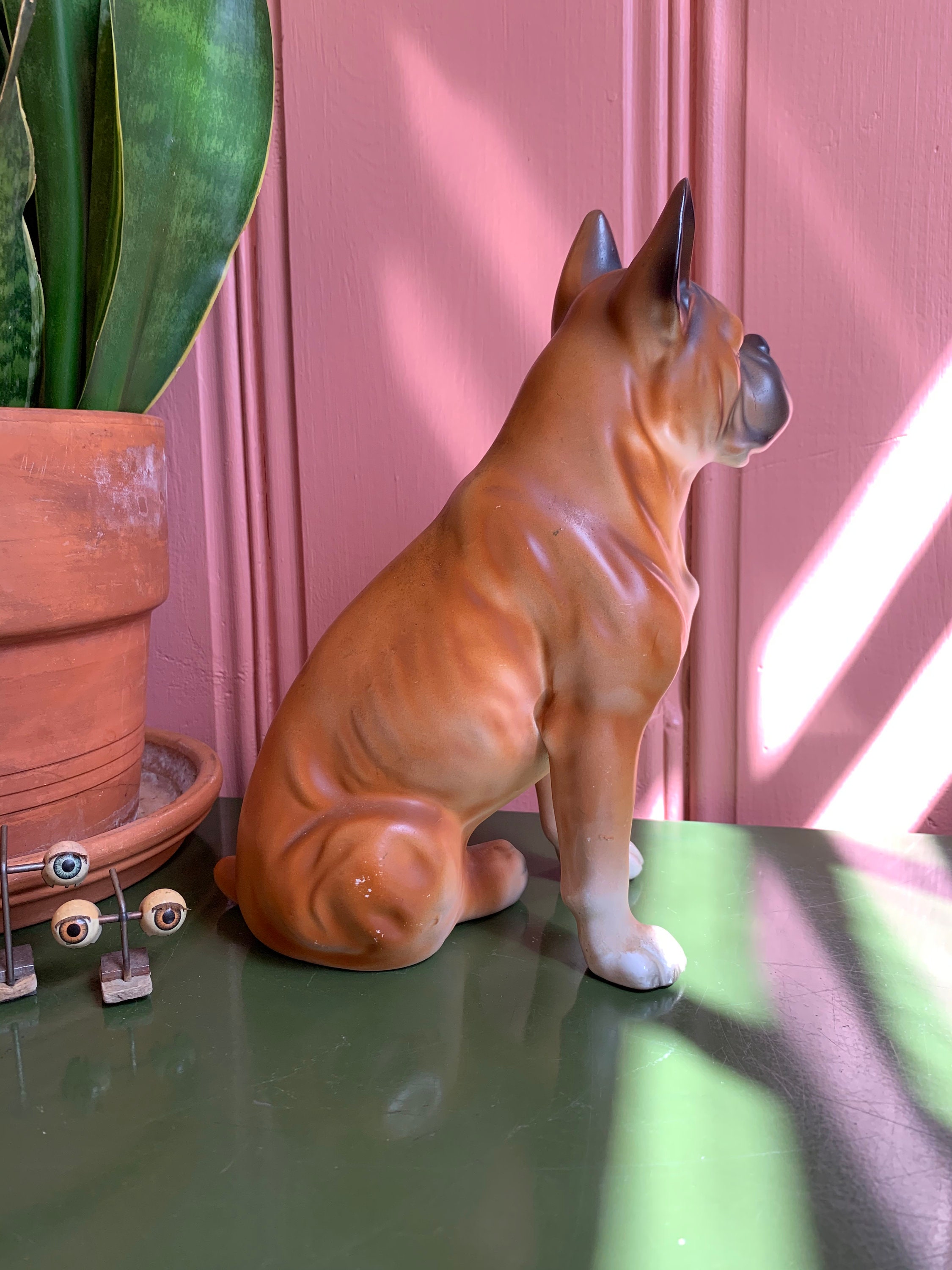 Vintage Ceramic Boxer Dog Statue By Rossini Japan