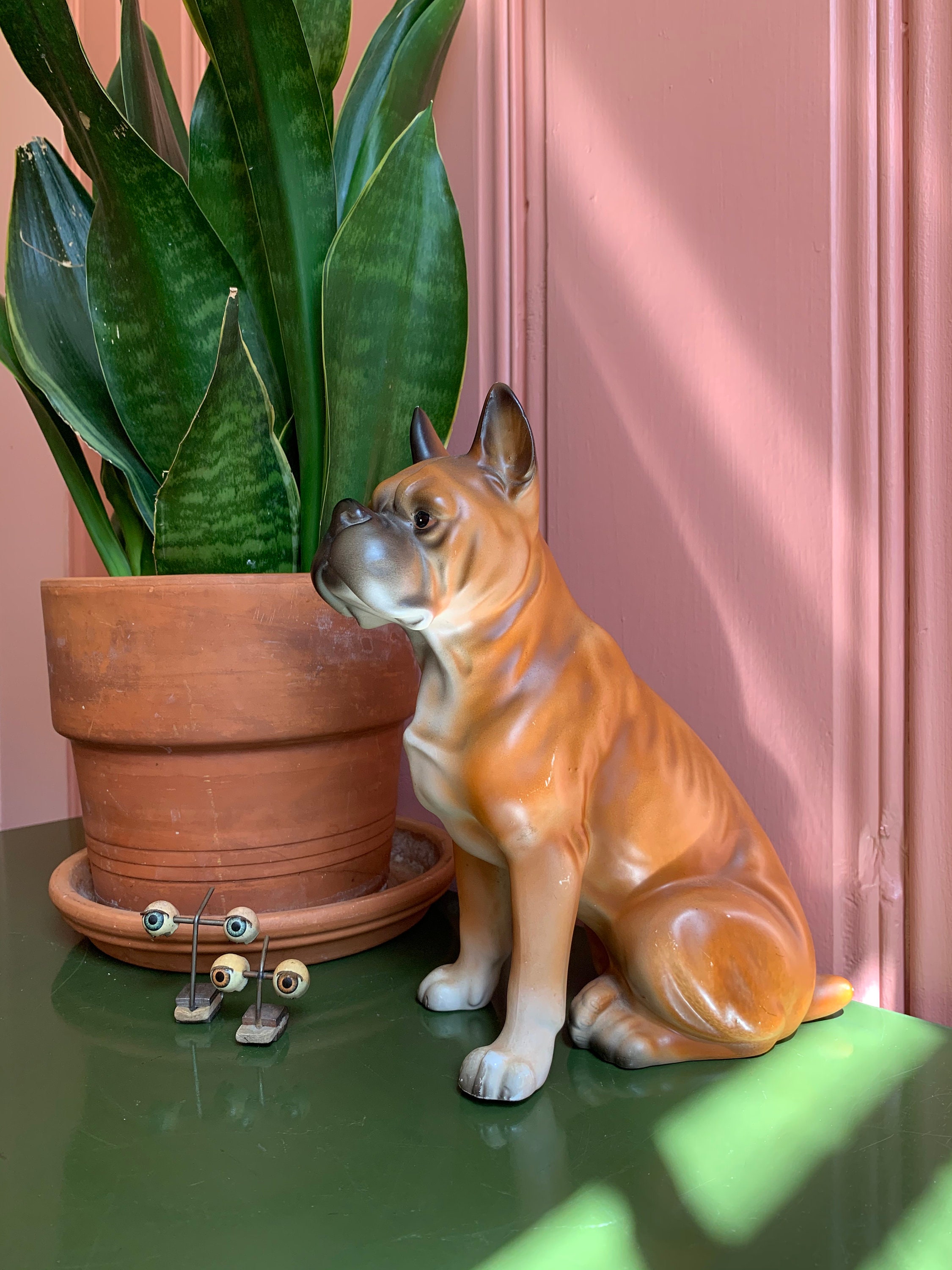 Vintage Ceramic Boxer Dog Statue By Rossini Japan