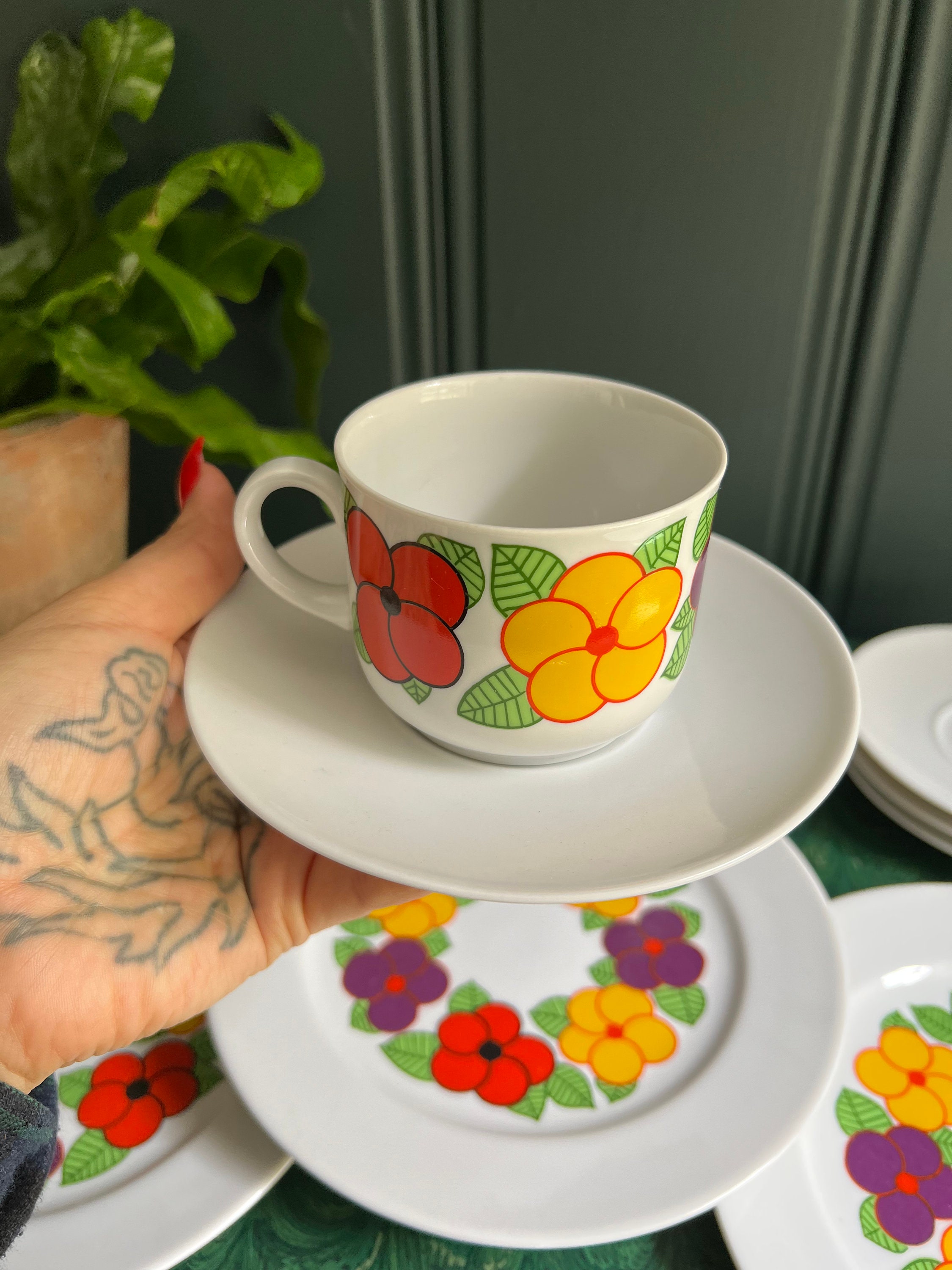 Porcelain Tea Set With Flower Pattern by Schumann Arzberg Bavaria Germany