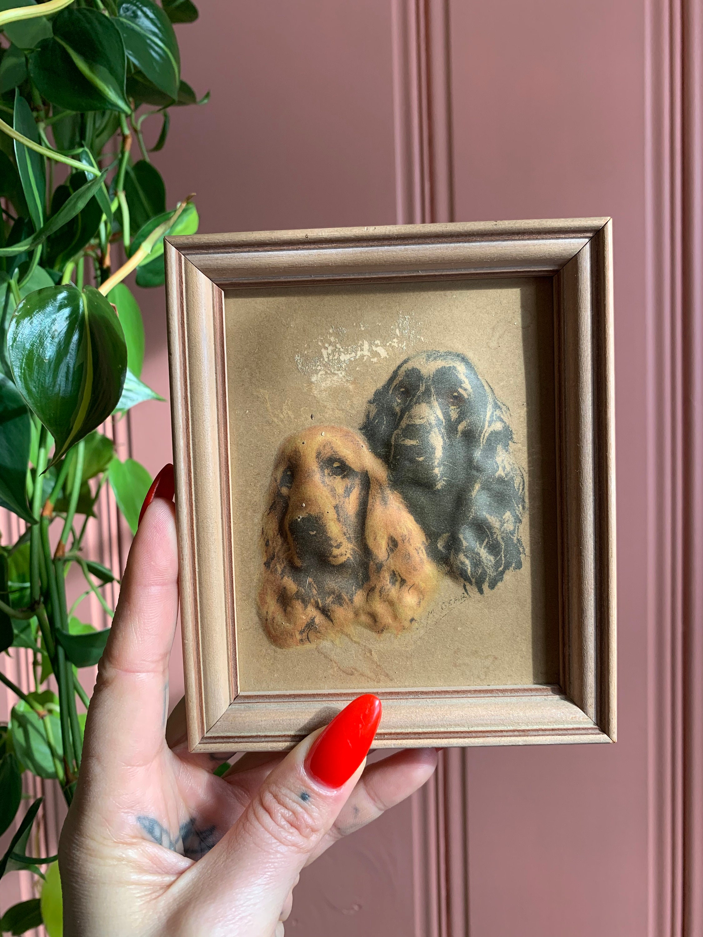 Vintage Embossed Double Dog Portrait Print
