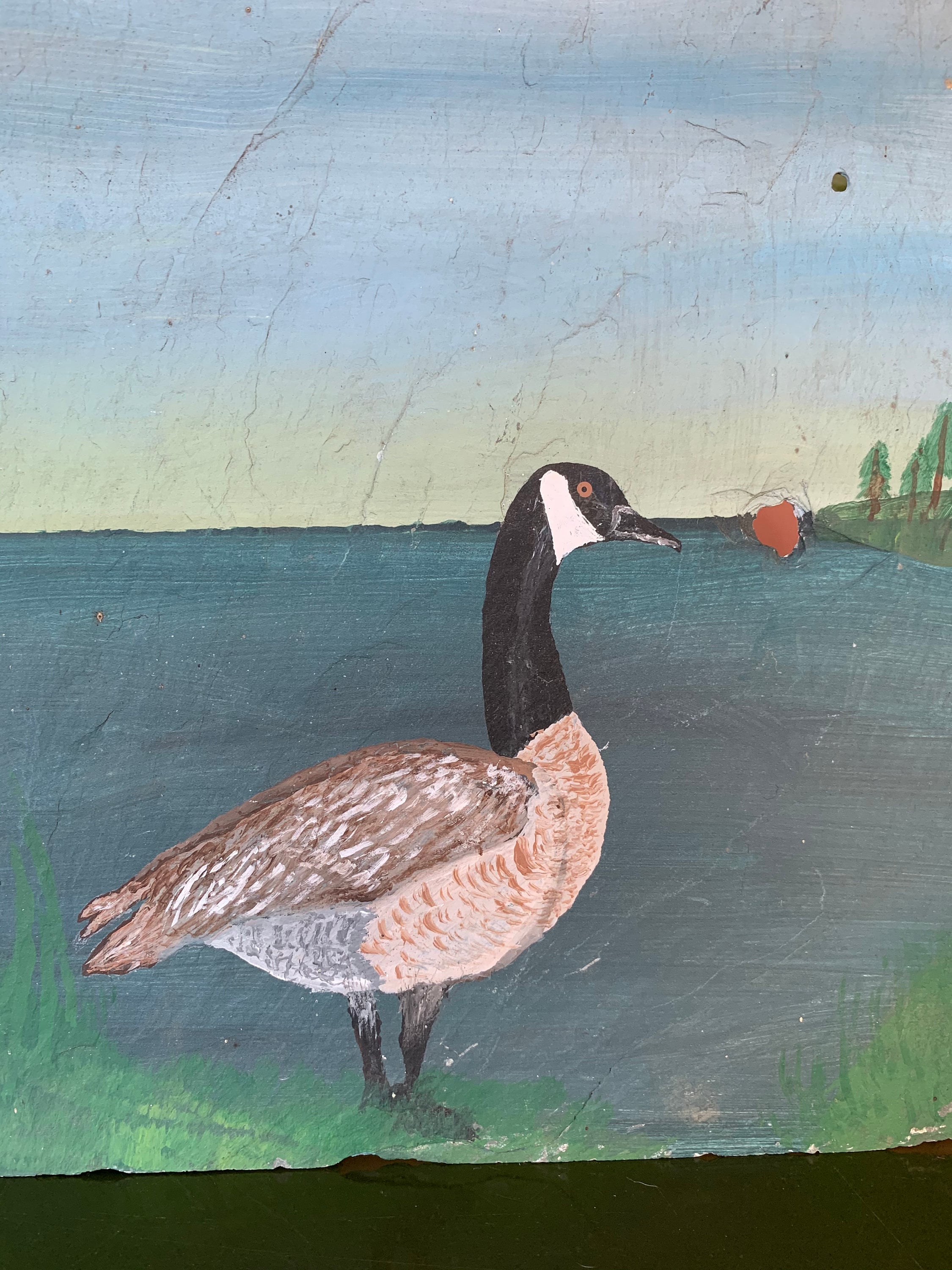 Vintage Goose Folk Painting On Slate