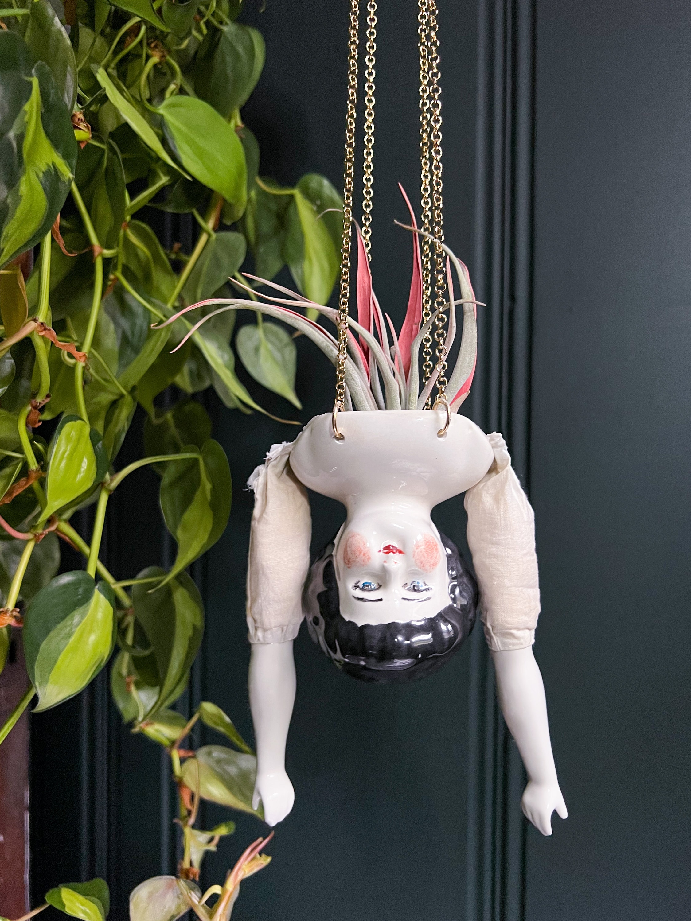 Vintage Ceramic Doll Bust With Arms Hanging Planter, Rose Gold Rolo ...