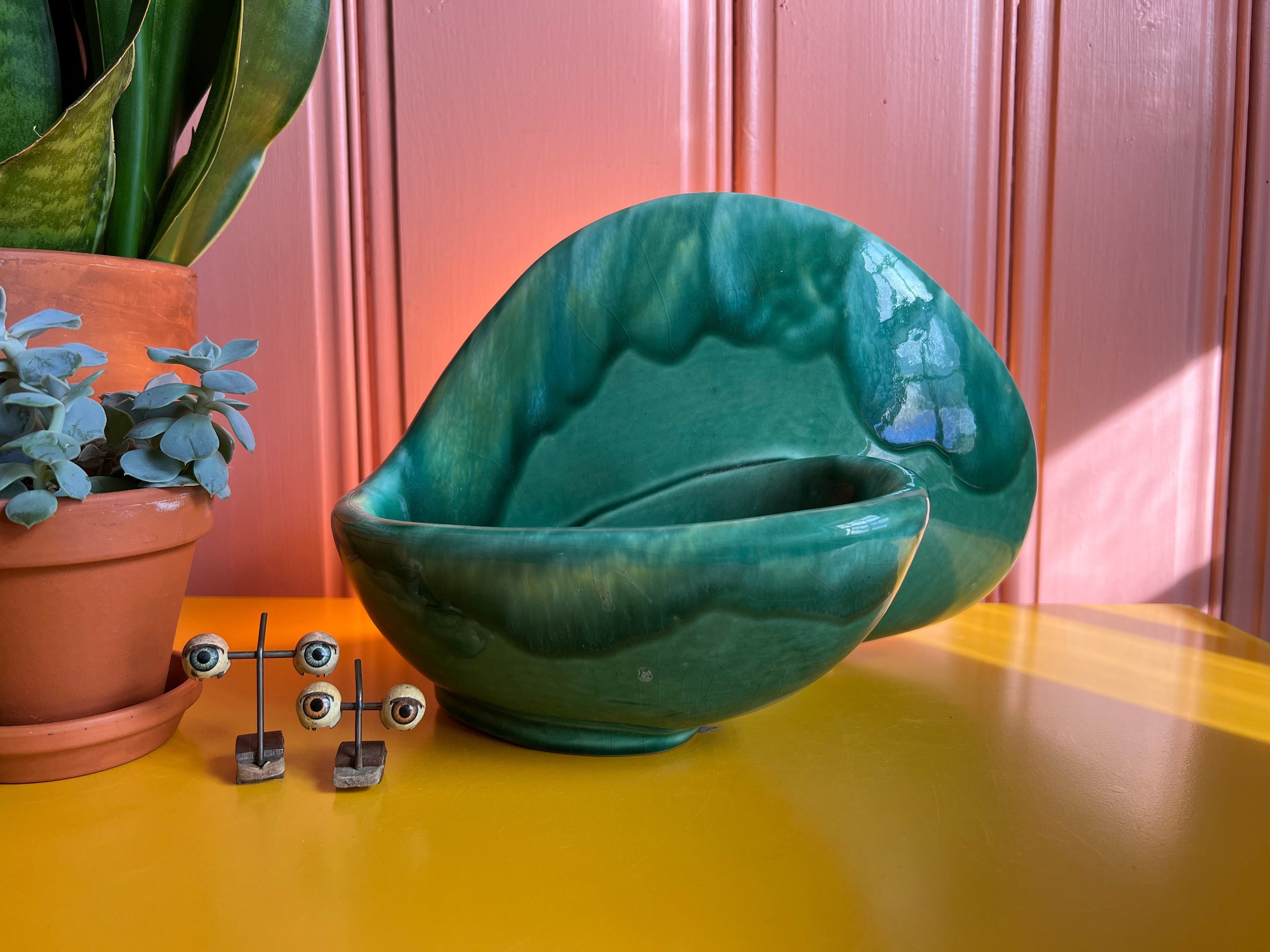 Mid Century Modern Green Ceramic TV Lamp With Planter