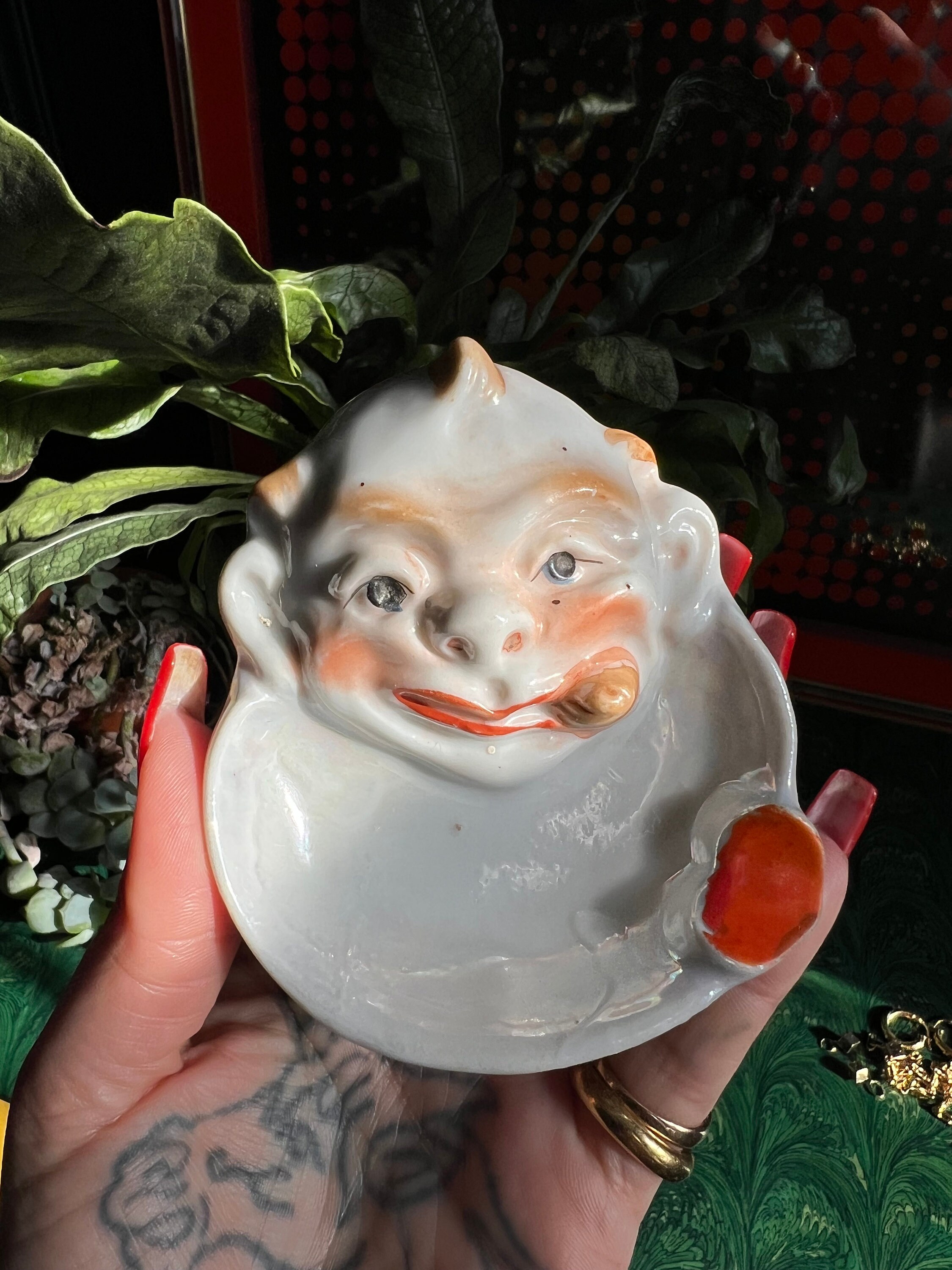 1950's Ceramic Ashtray: Baby Smoking Cigar Made In Japan