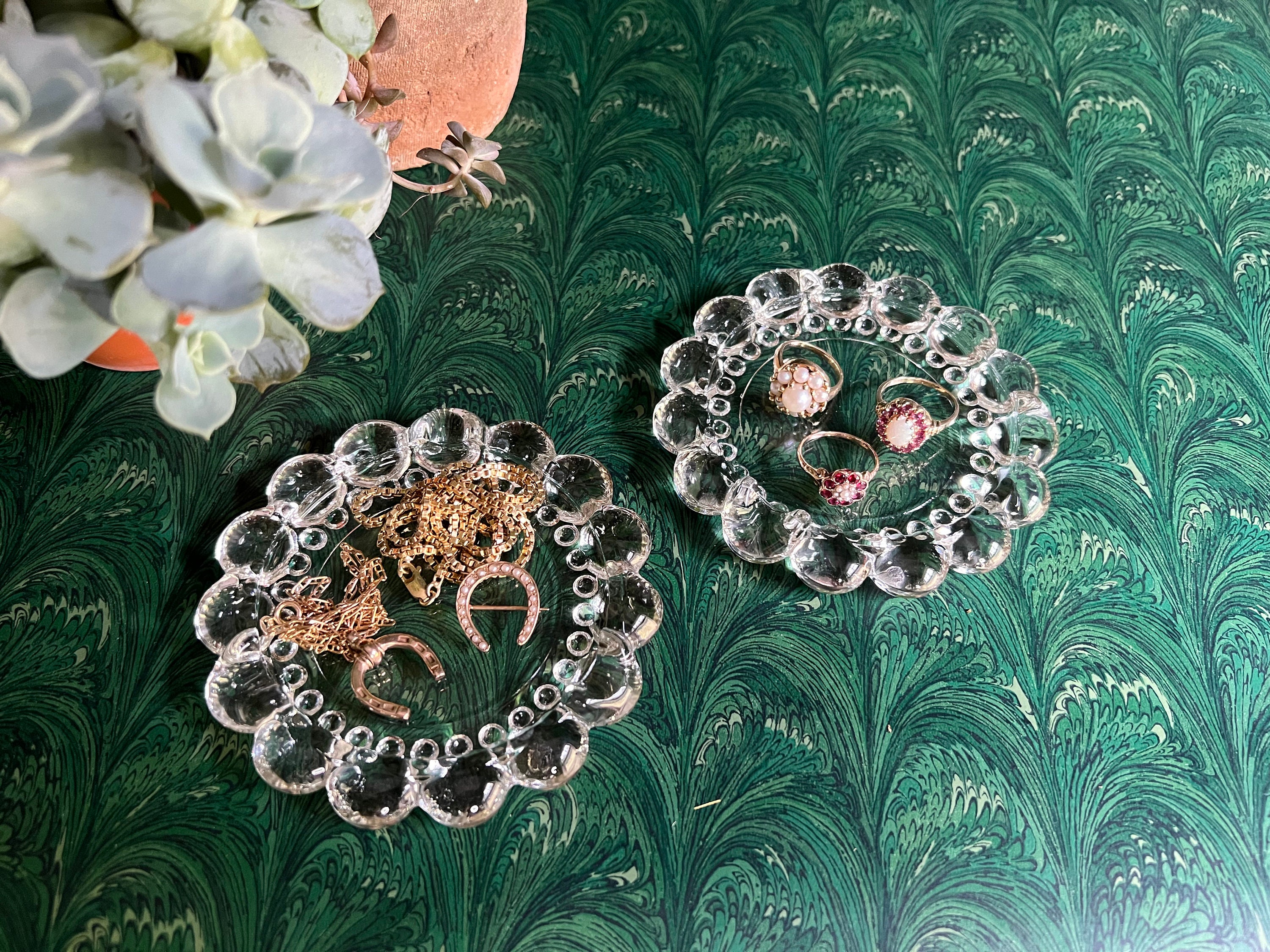 Pair Of Vintage Boopie Bubble Glass Ashtrays/ Coasters/ Ring Dishes