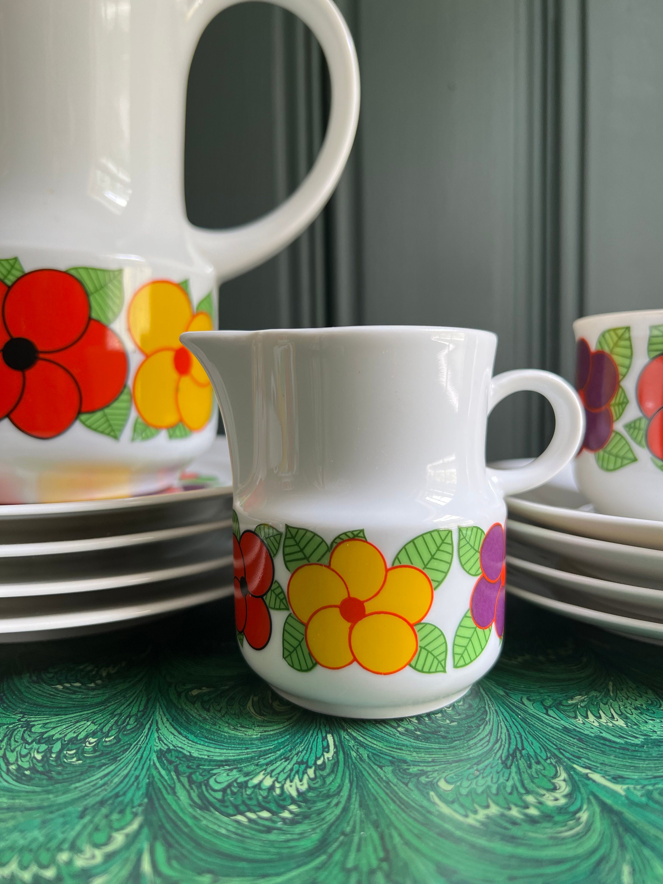 Porcelain Tea Set With Flower Pattern by Schumann Arzberg Bavaria Germany