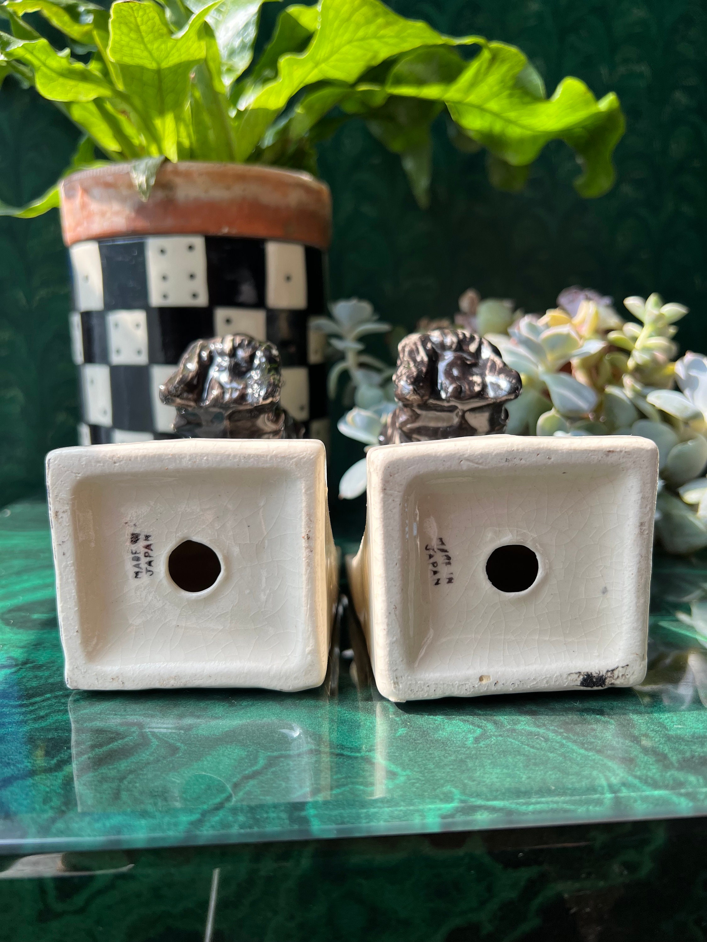 Vintage Ceramic Scotty Dog Head Bookends, Japan