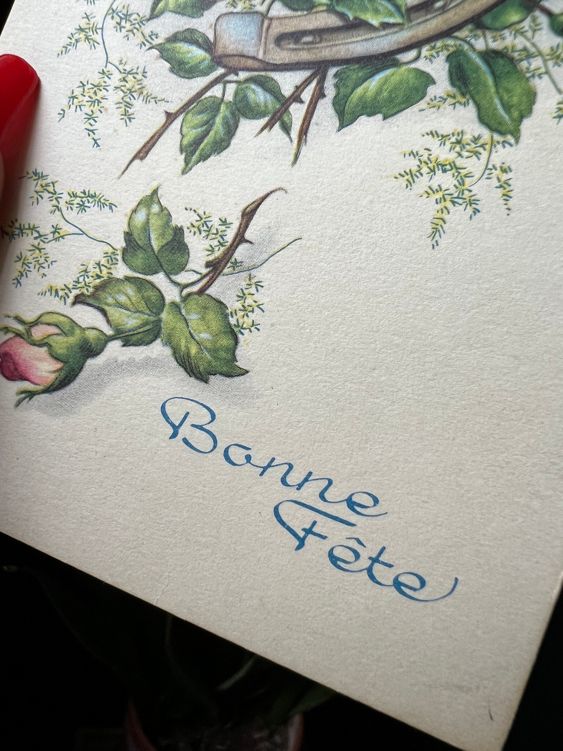Antique French “Bonne Fête” Happy Birthday Post Card With Horseshoe And ...