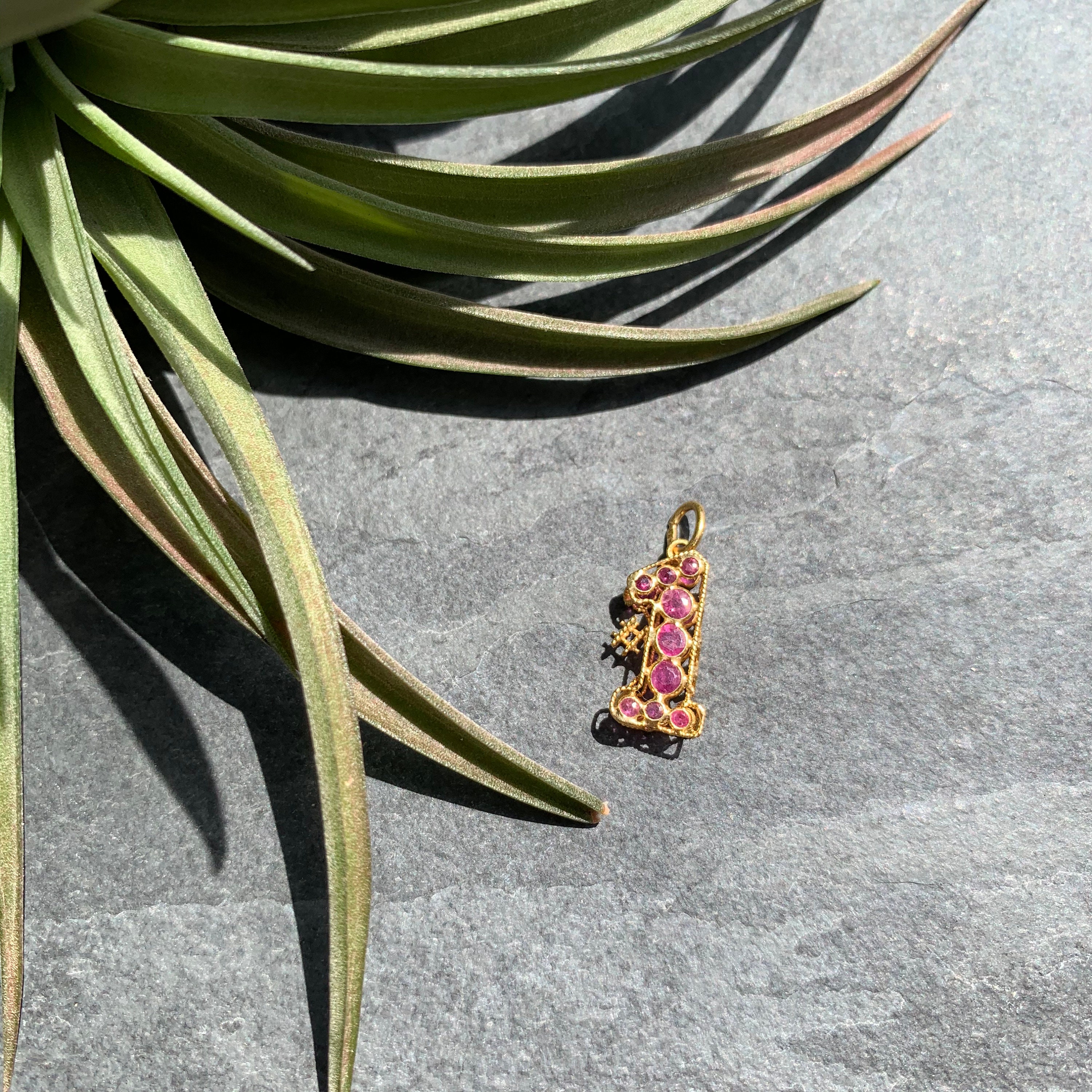 Vintage 18k Gold And Ruby Number 1 Charm