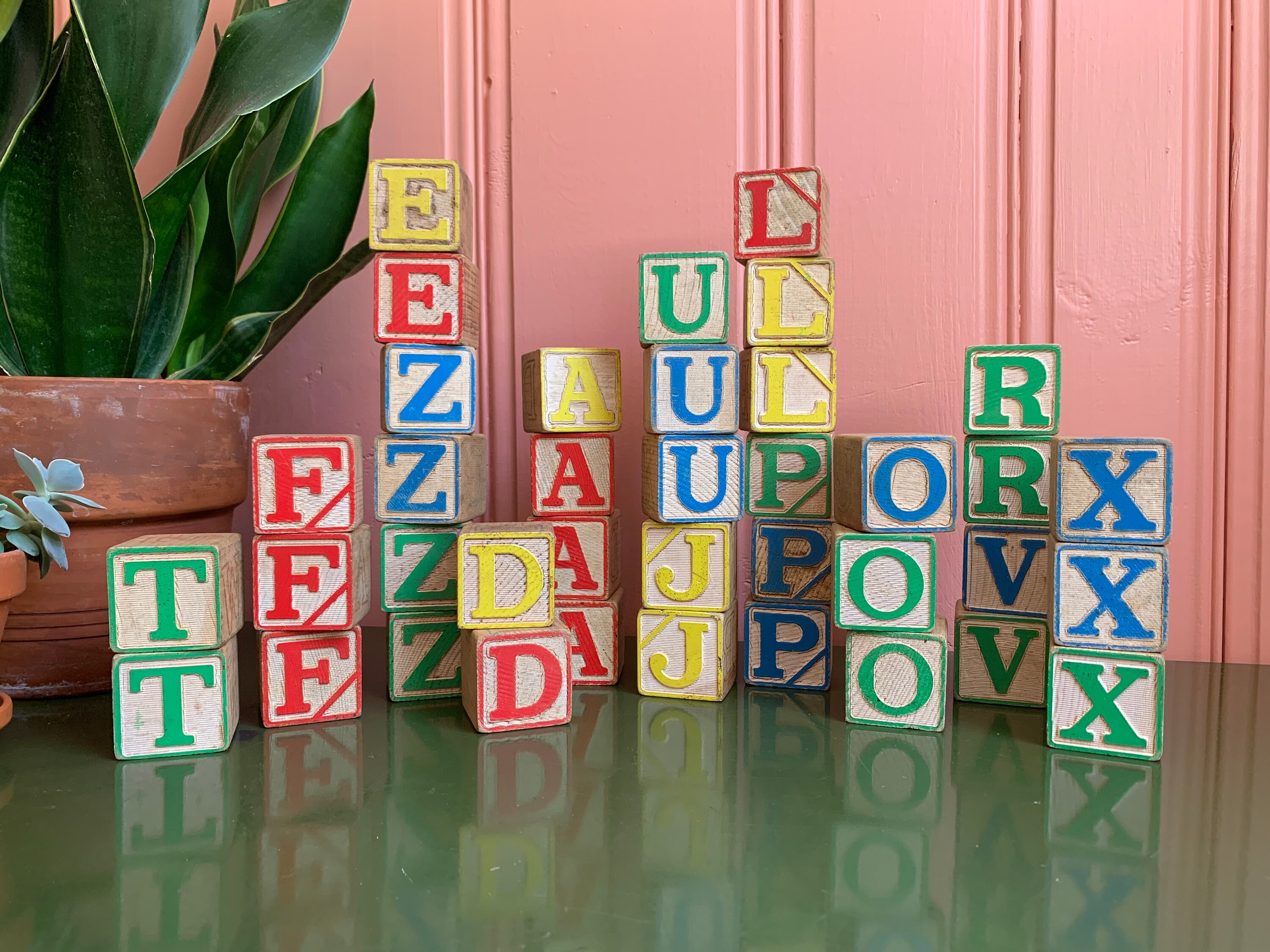 Collection Of Vintage Alphabet Wooden Learning Blocks