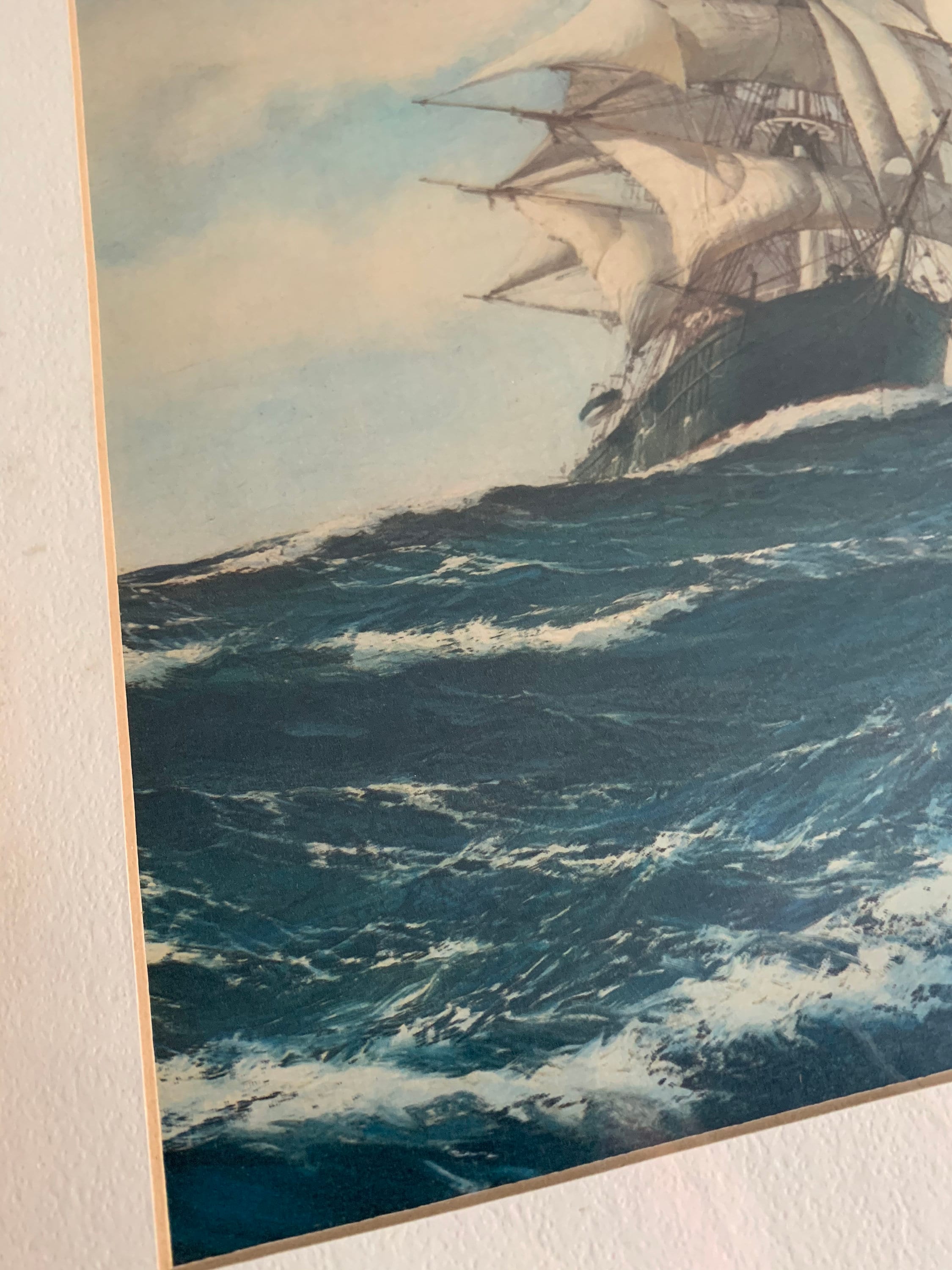 Vintage Ship Lithograph In Original Frame