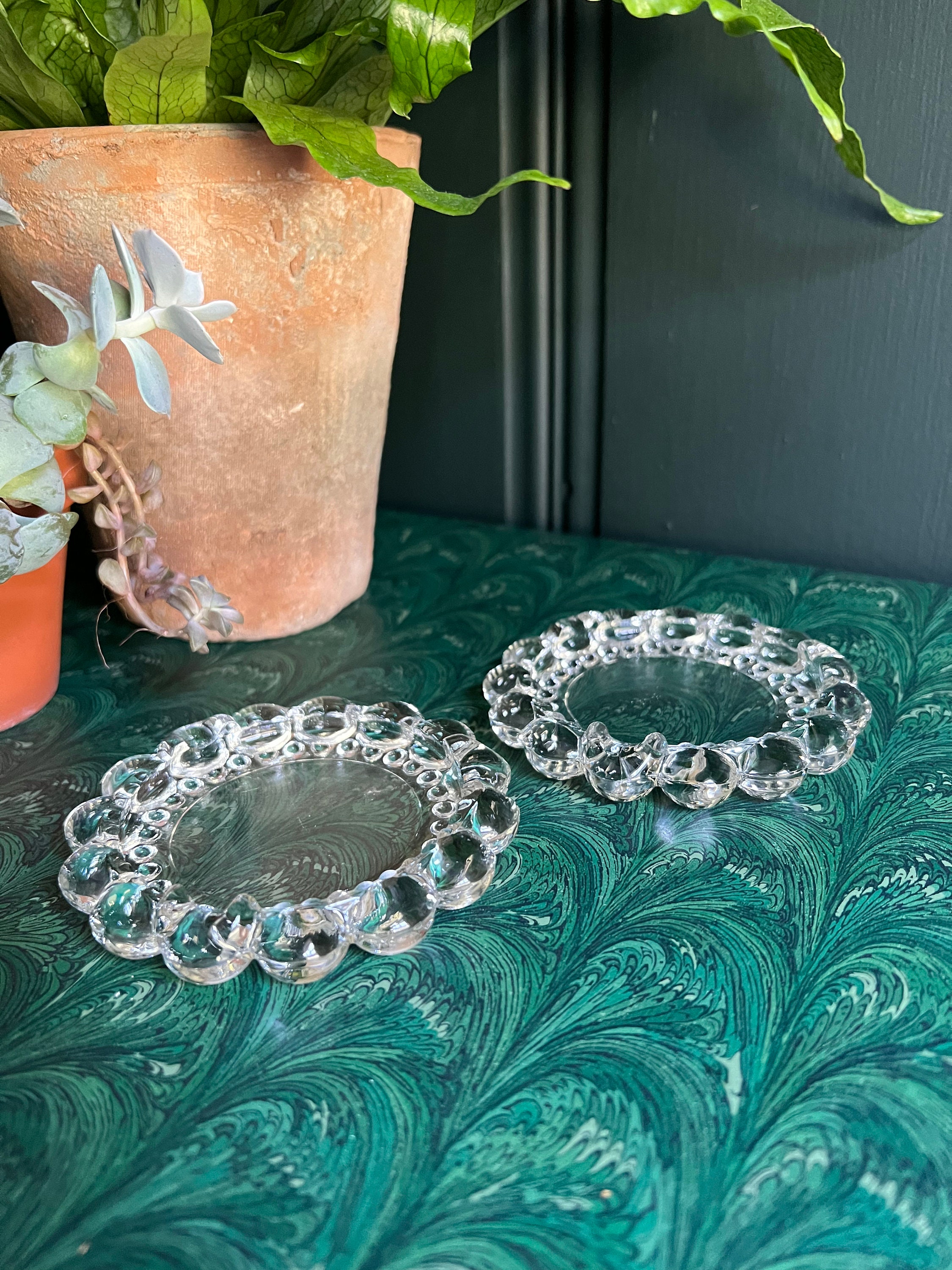 Pair Of Vintage Boopie Bubble Glass Ashtrays/ Coasters/ Ring Dishes