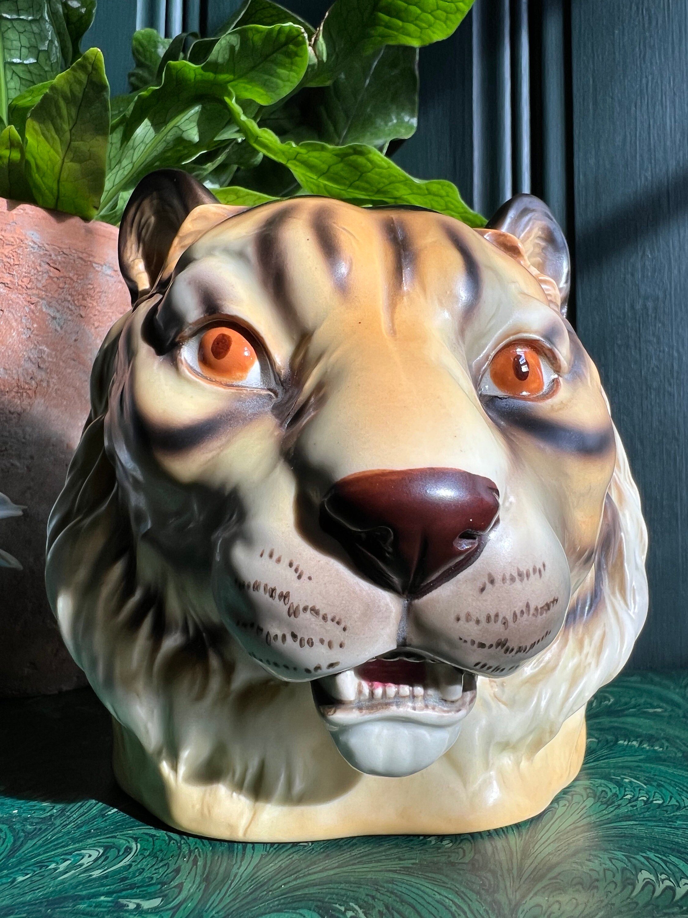 1950's Ceramic Tiger Head Planter by Inarco Japan