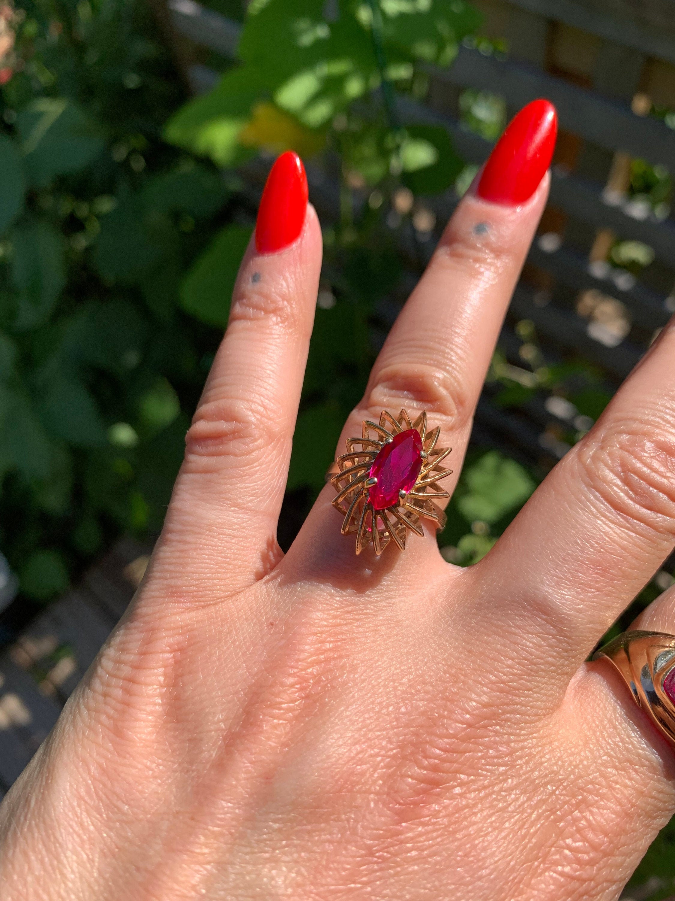 Vintage 10k Yellow Gold Marquise Ruby Ring