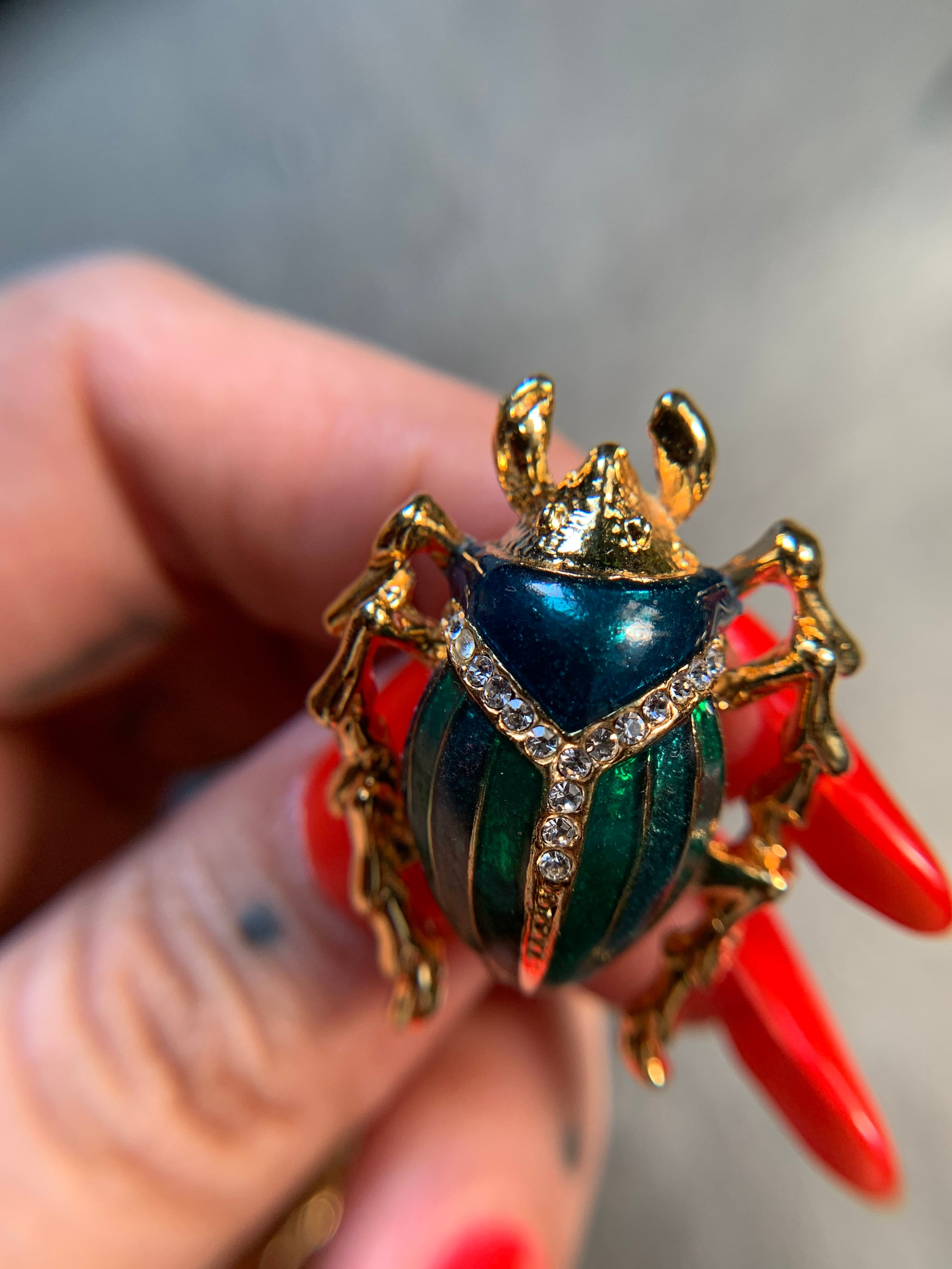 Vintage Scarab Beetle Brooch In Gold And Enamel