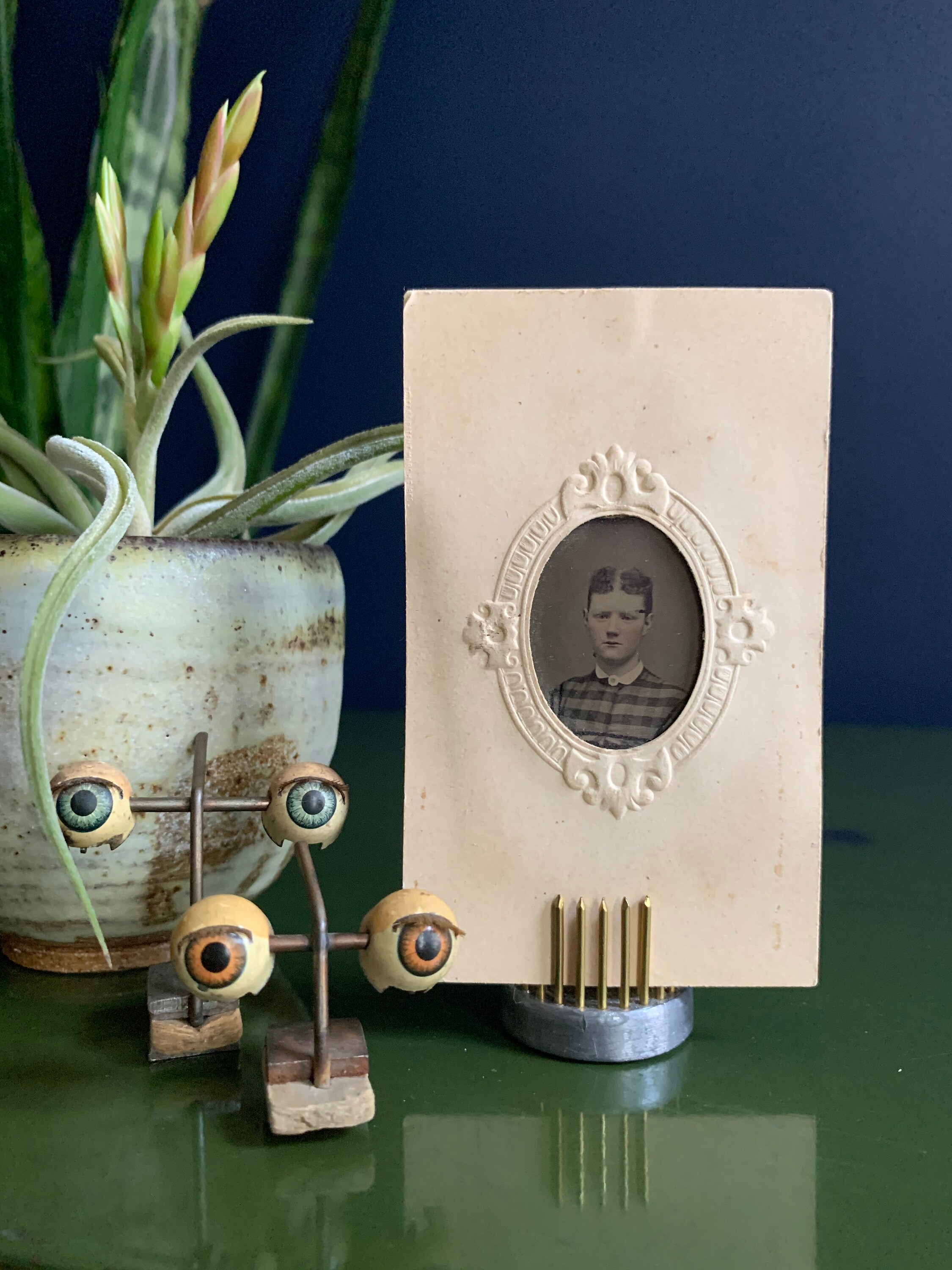 Antique Tintype Portrait In Original Embossed Paper Frame