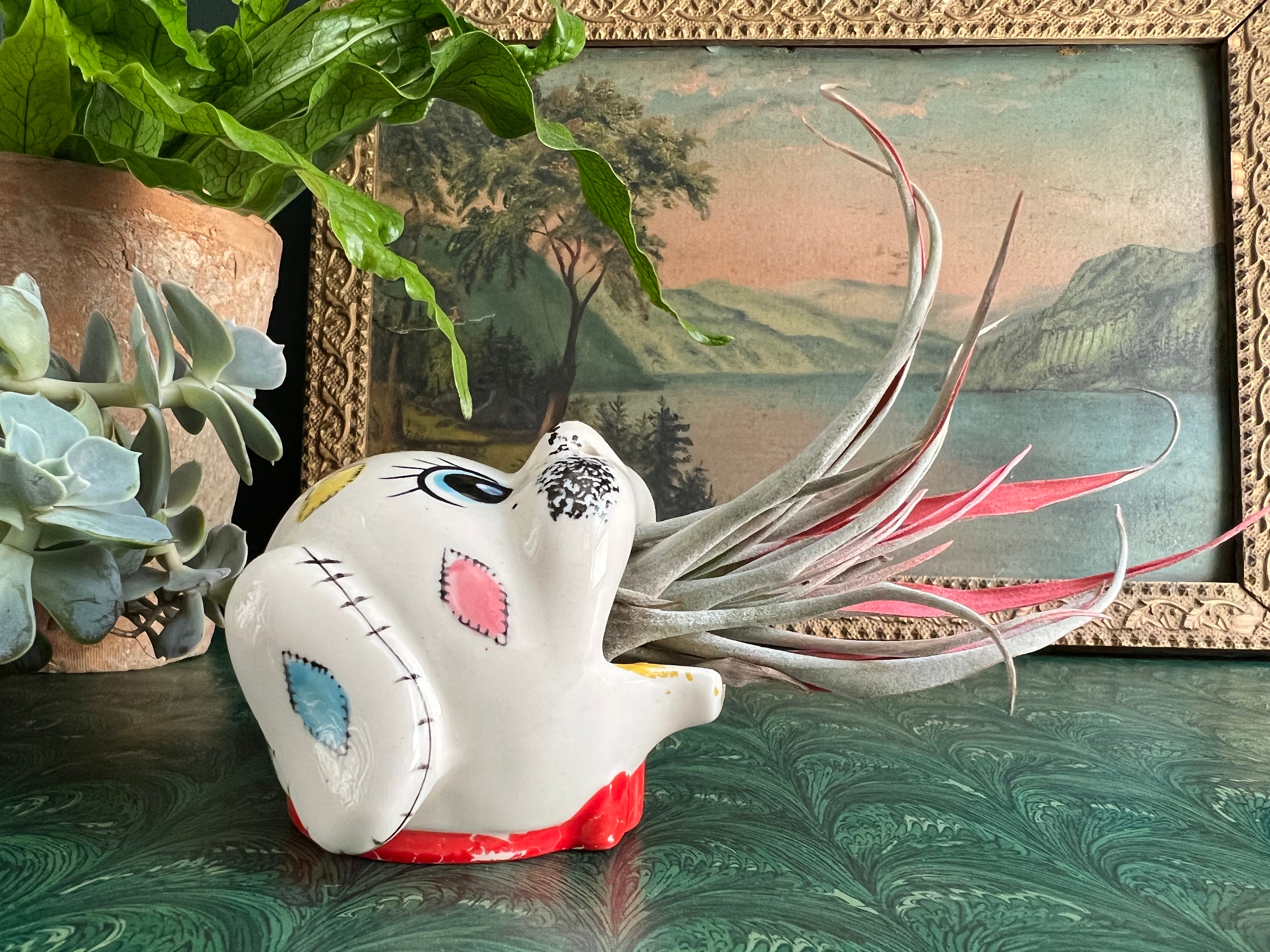 Mid Century Ceramic Dog Head Ashtray/ Airplant Holder