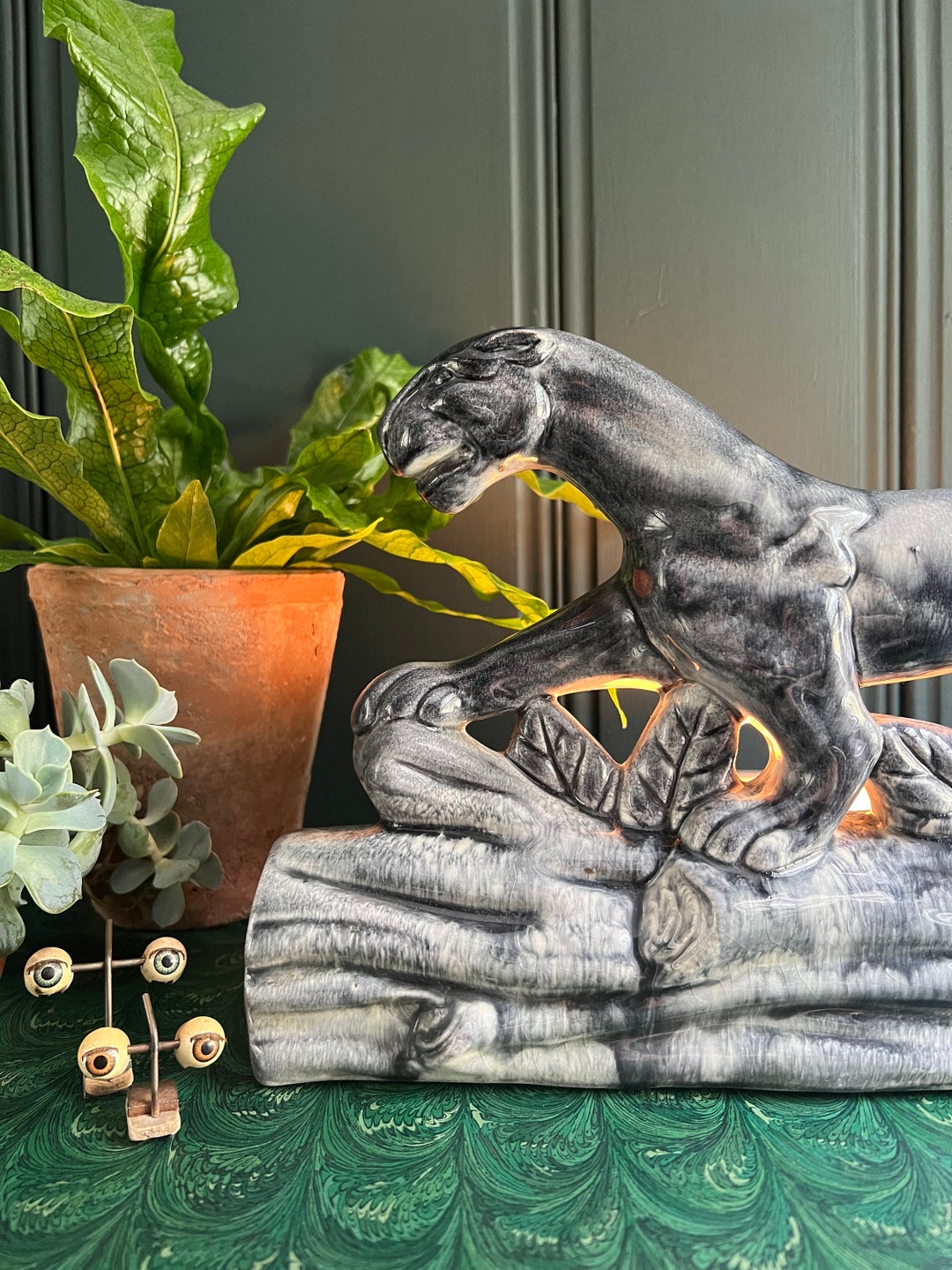 Large Mid Century Ceramic Panther Lamp - Etsy