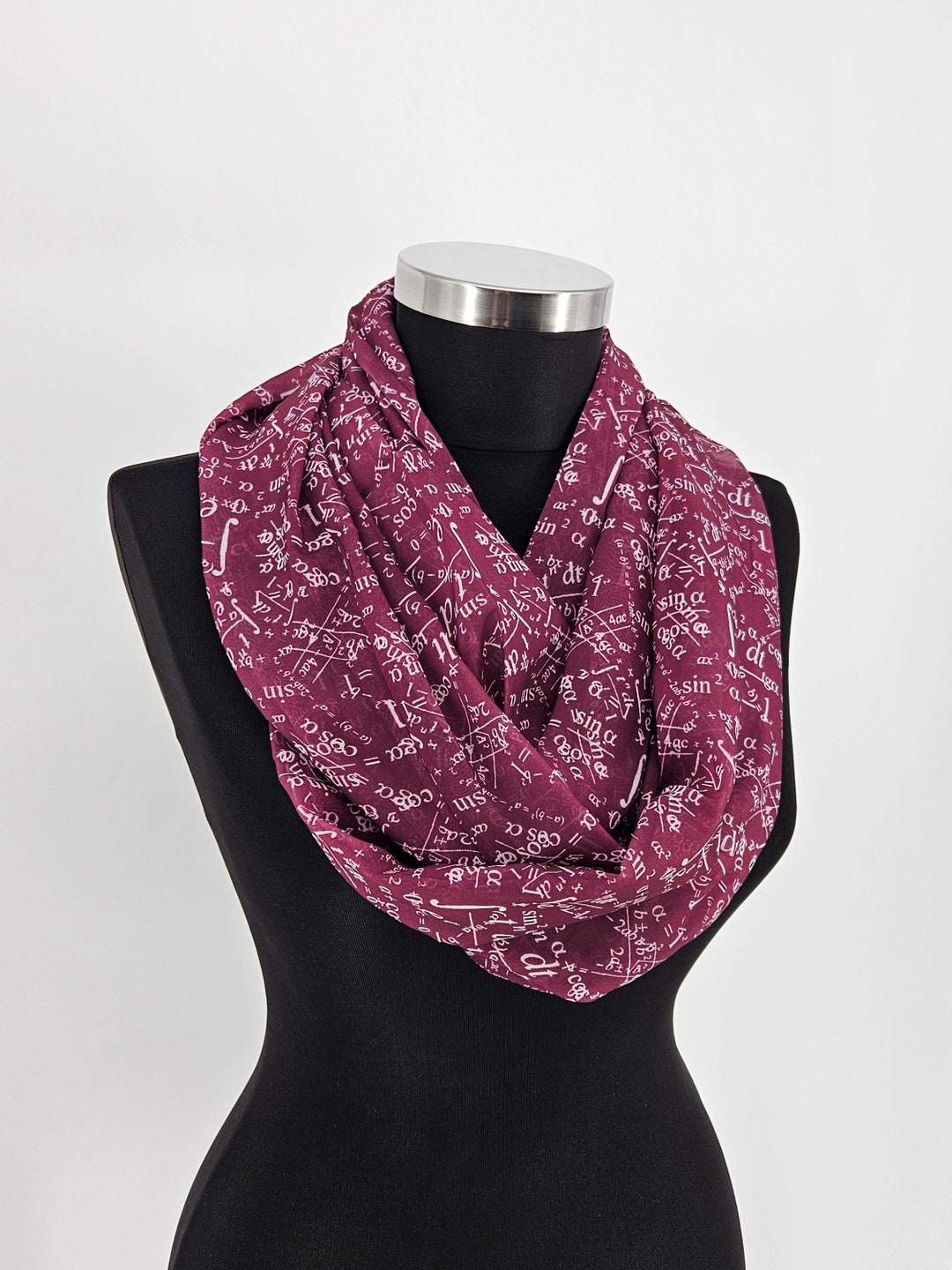 Infinity Scarf Claret Red : Chiffon Mathematic Formulas Print - Etsy