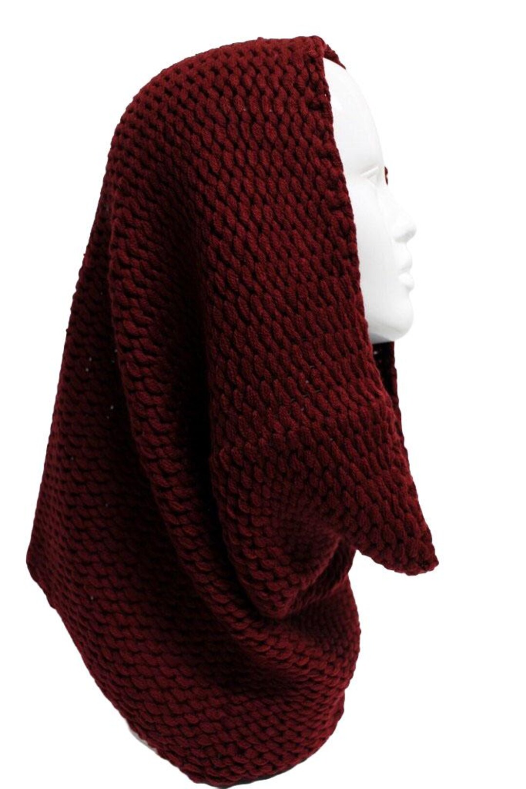 Claret Red Knit Hooded Cowl: Wool Blend Infinity Scarf - Etsy
