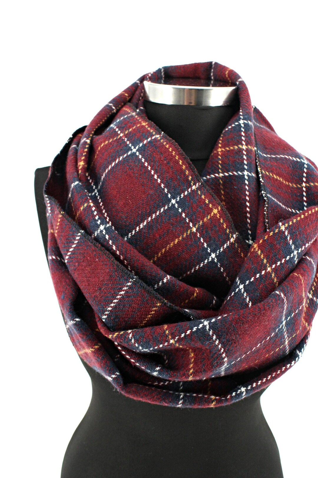Claret Red Burgundy Plaid Tartan Infinity Scarf, Long Scarf, Circle ...