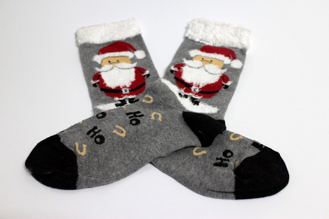 Christmas Santa Claus Grey Furry Socks - Etsy