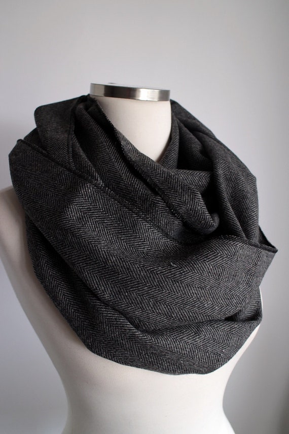 Herringbone Infinity Scarf Dark Grey Men Women Scarf Unisex | Etsy
