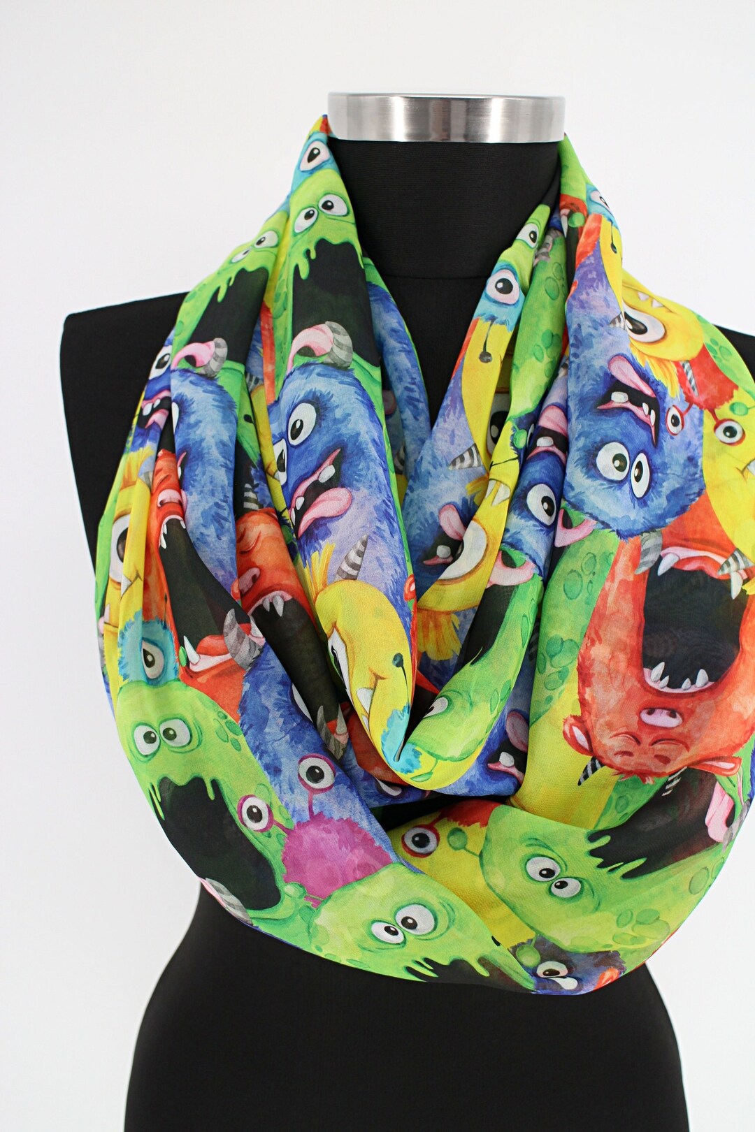 Cute Monsters Infinity Scarf, Long Scarf, Circle Scarf, Women Gift for ...
