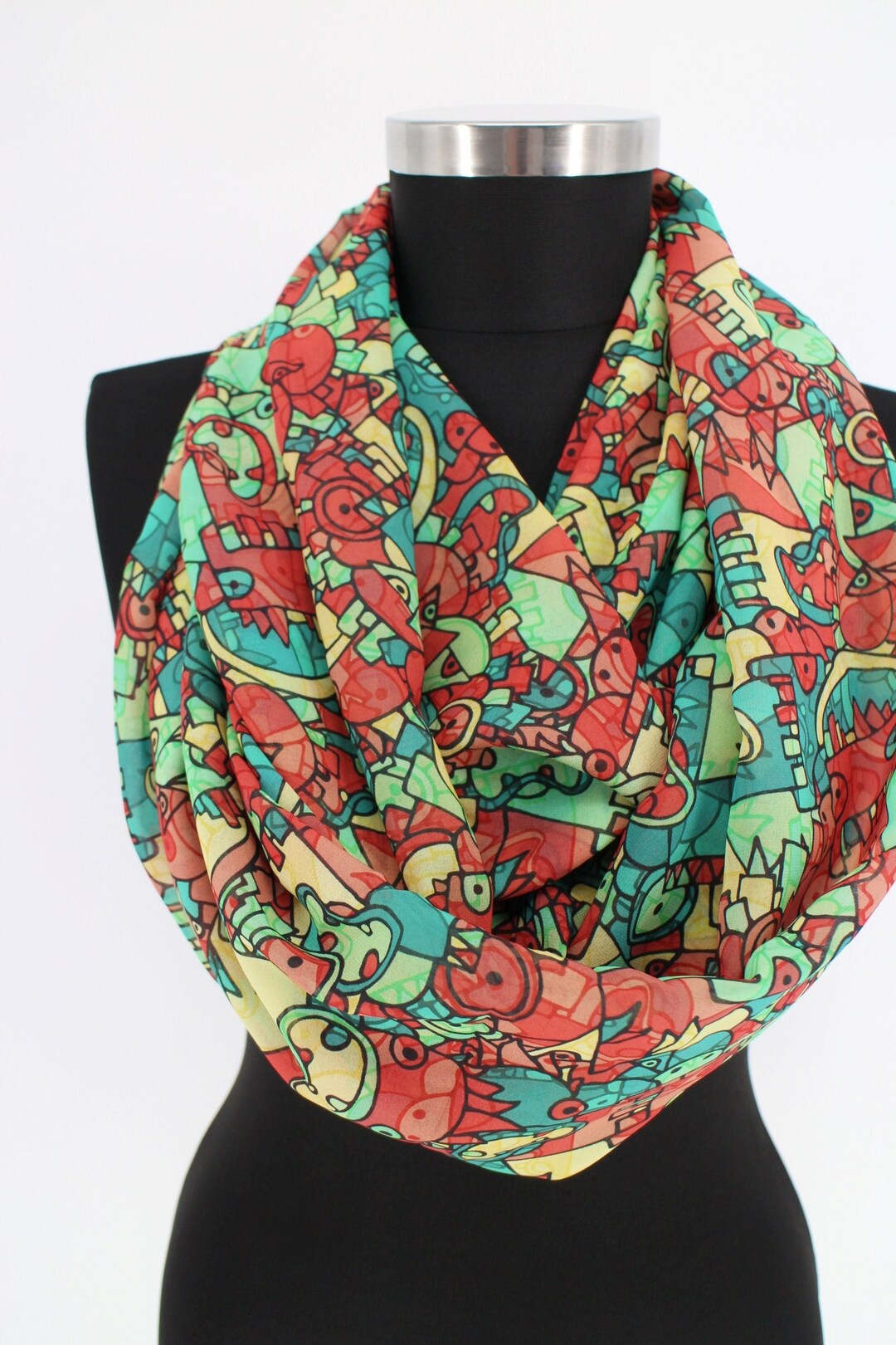 Monsters Chiffon Infinity Scarf: Colorful Fashion Accessory - Etsy